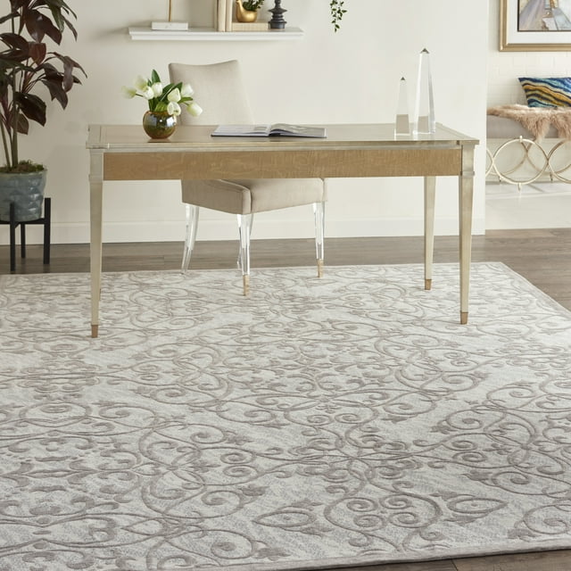 Nourison Damask Vintage Ivory/Grey 8' x 10' Area Rug, (8x10) - Walmart.com