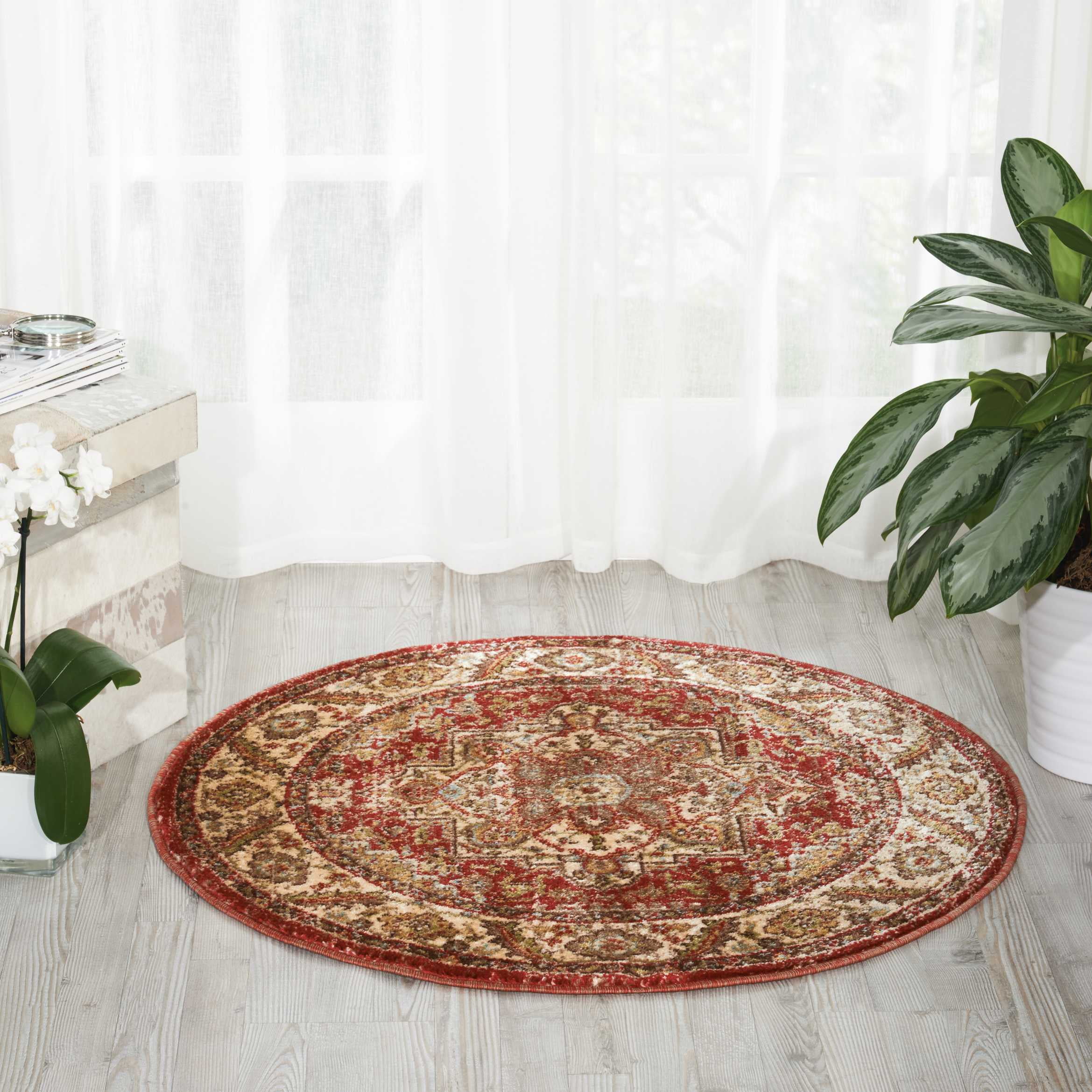 Nourison Delano Traditional Brick 3'4" x ROUND Area Rug, (3 Round ...