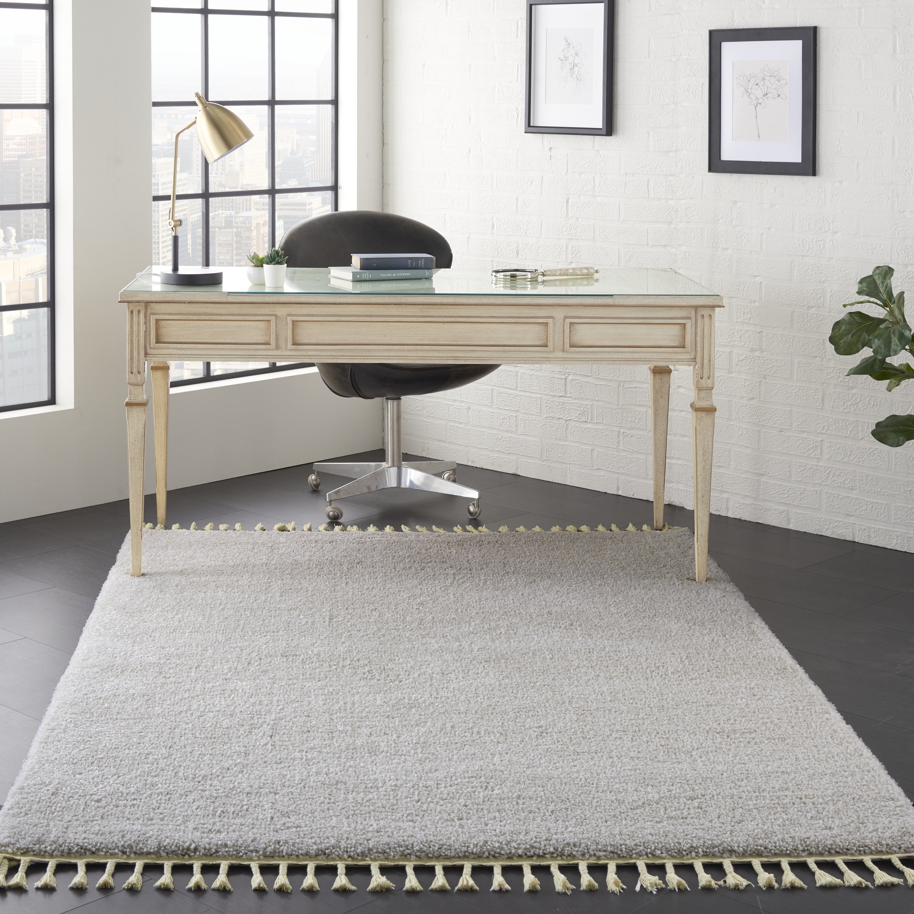 Nourison Diamond Trellis Shag DMT04 Light Gray Indoor Area Rug - 5'3 x ...