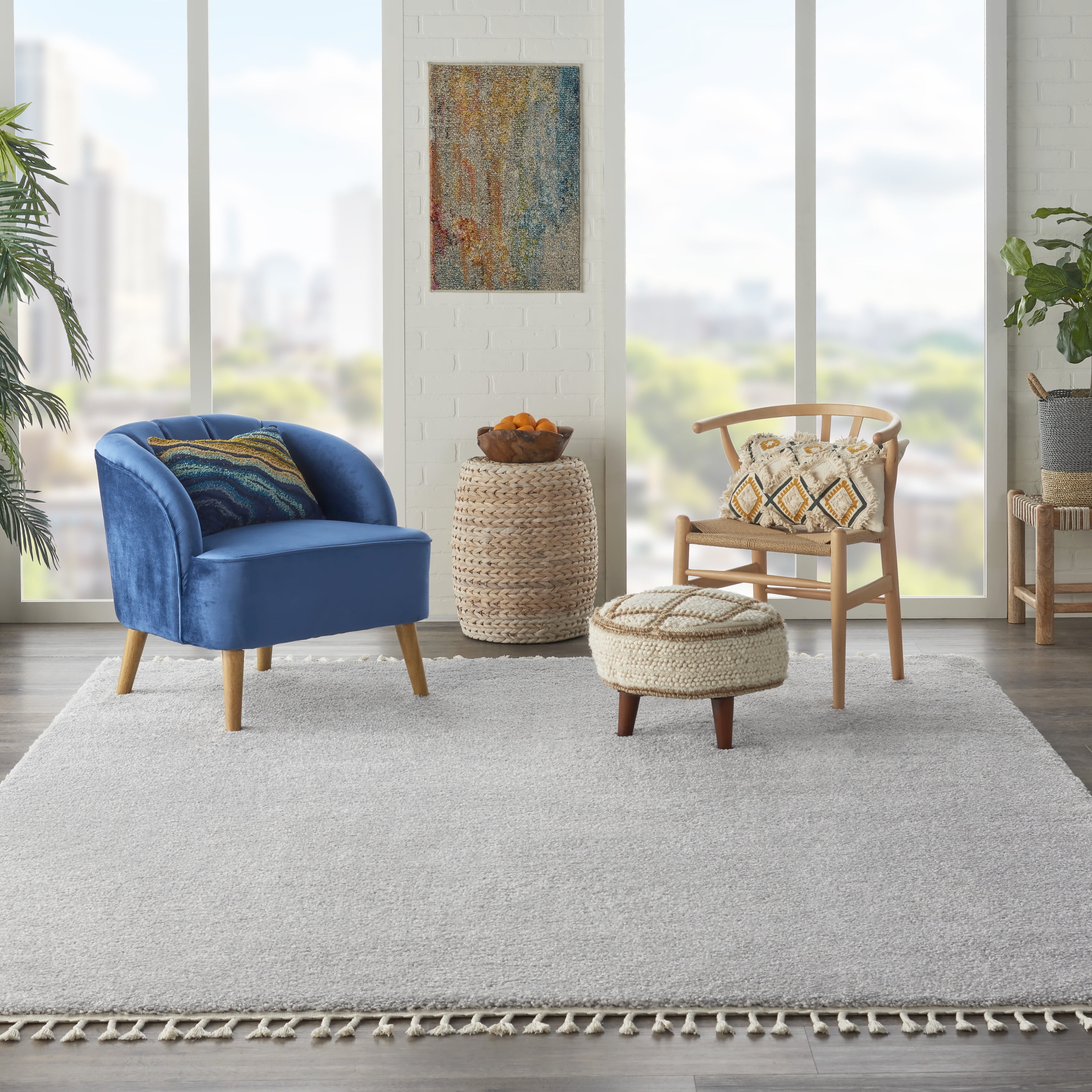 Nourison Diamond Trellis Shag DMT04 Light Gray Indoor Area Rug - 7'10 x ...