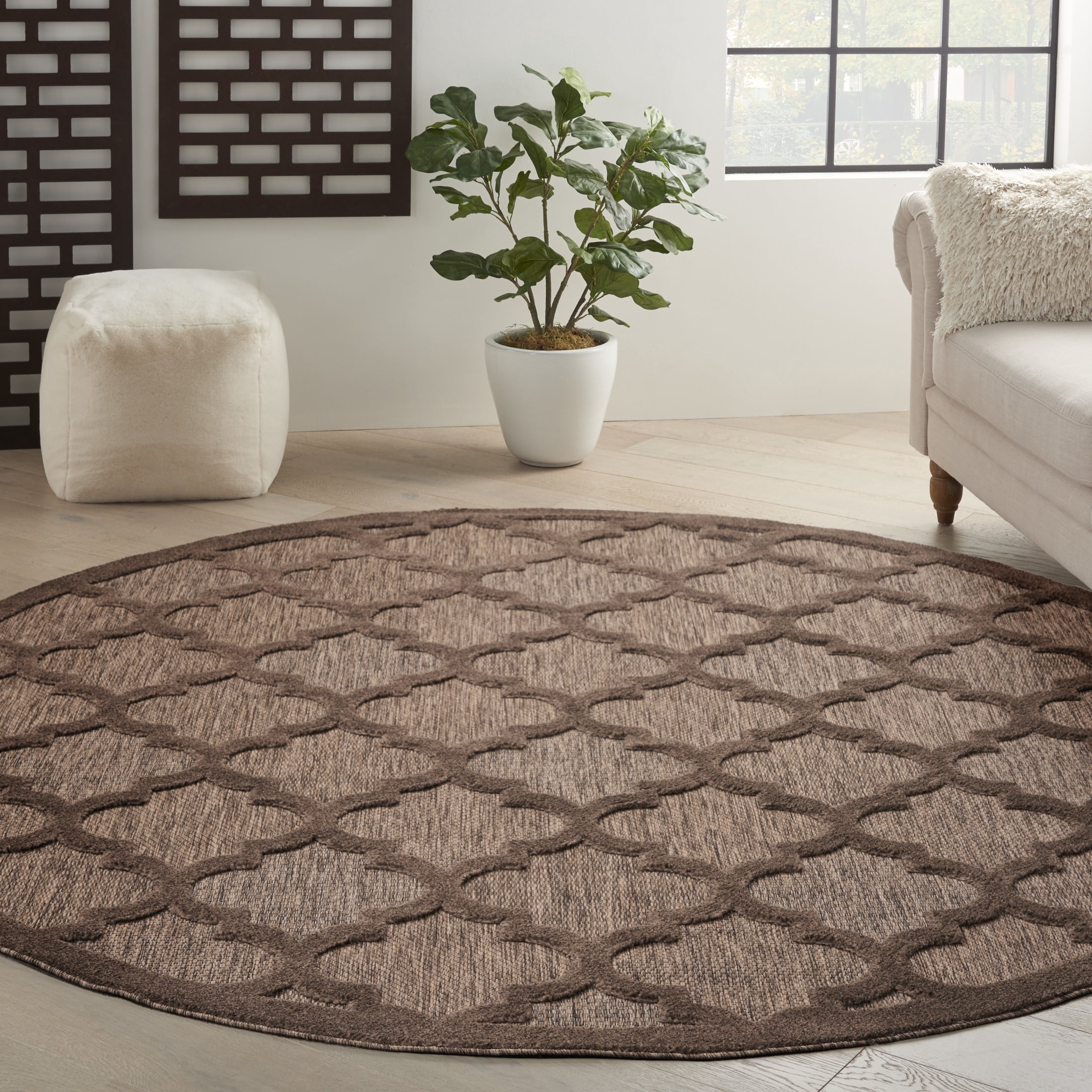 Nourison Easy Care 8' x Round Brown Modern Rug - Walmart.com