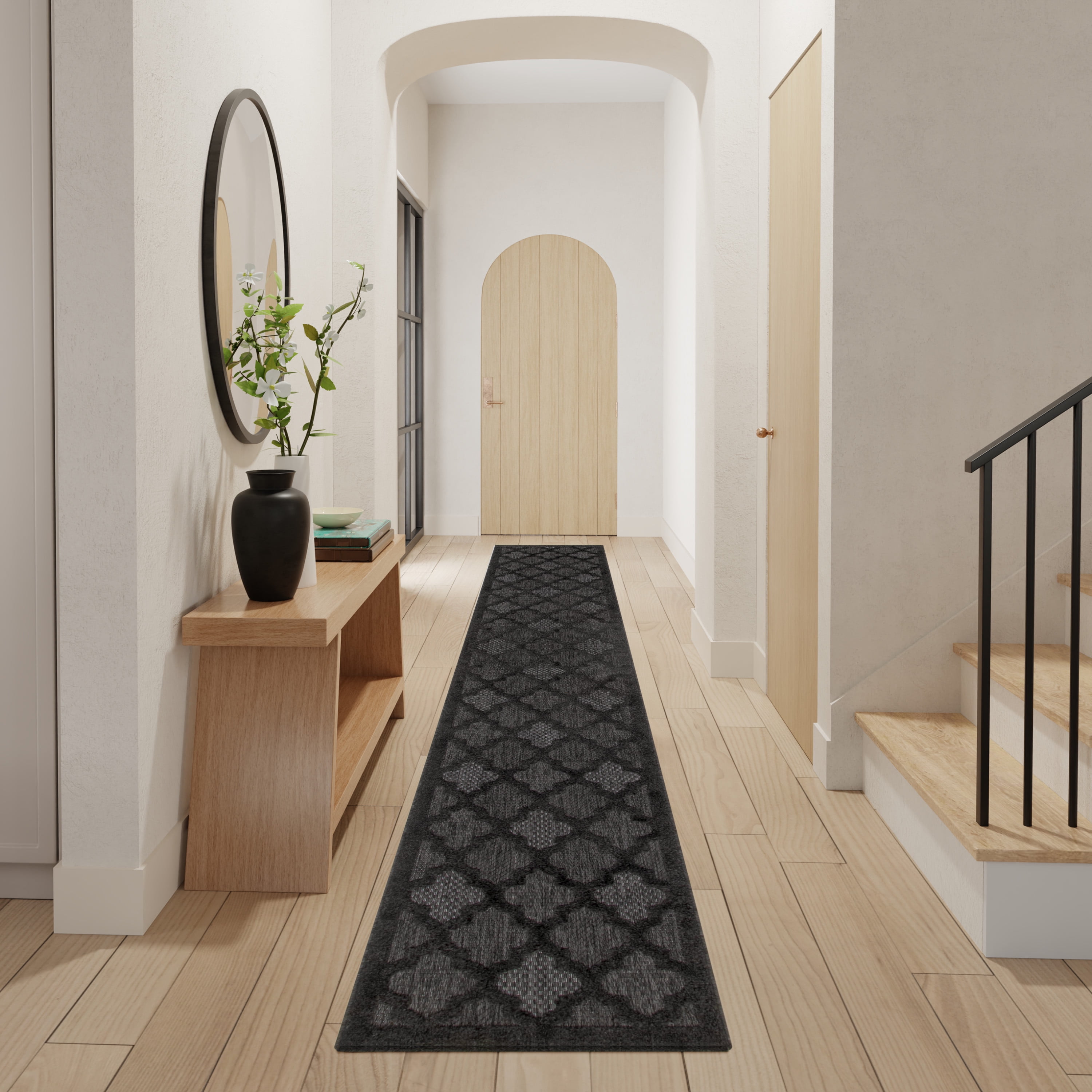 Nourison Easy Care Indoor/Outdoor Charcoal Black 2'2" x 20' Area Rug ...