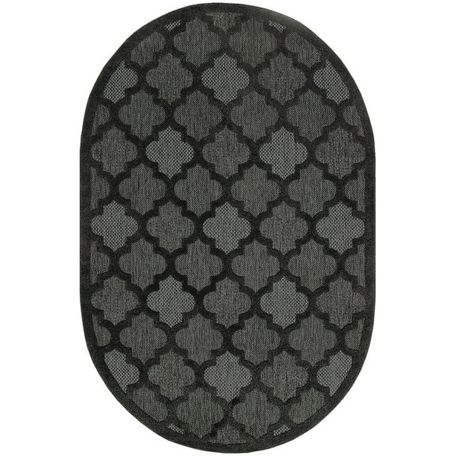 Nourison Easy Care Indoor/Outdoor Charcoal Black 6' x 9' Oval Area Rug ...