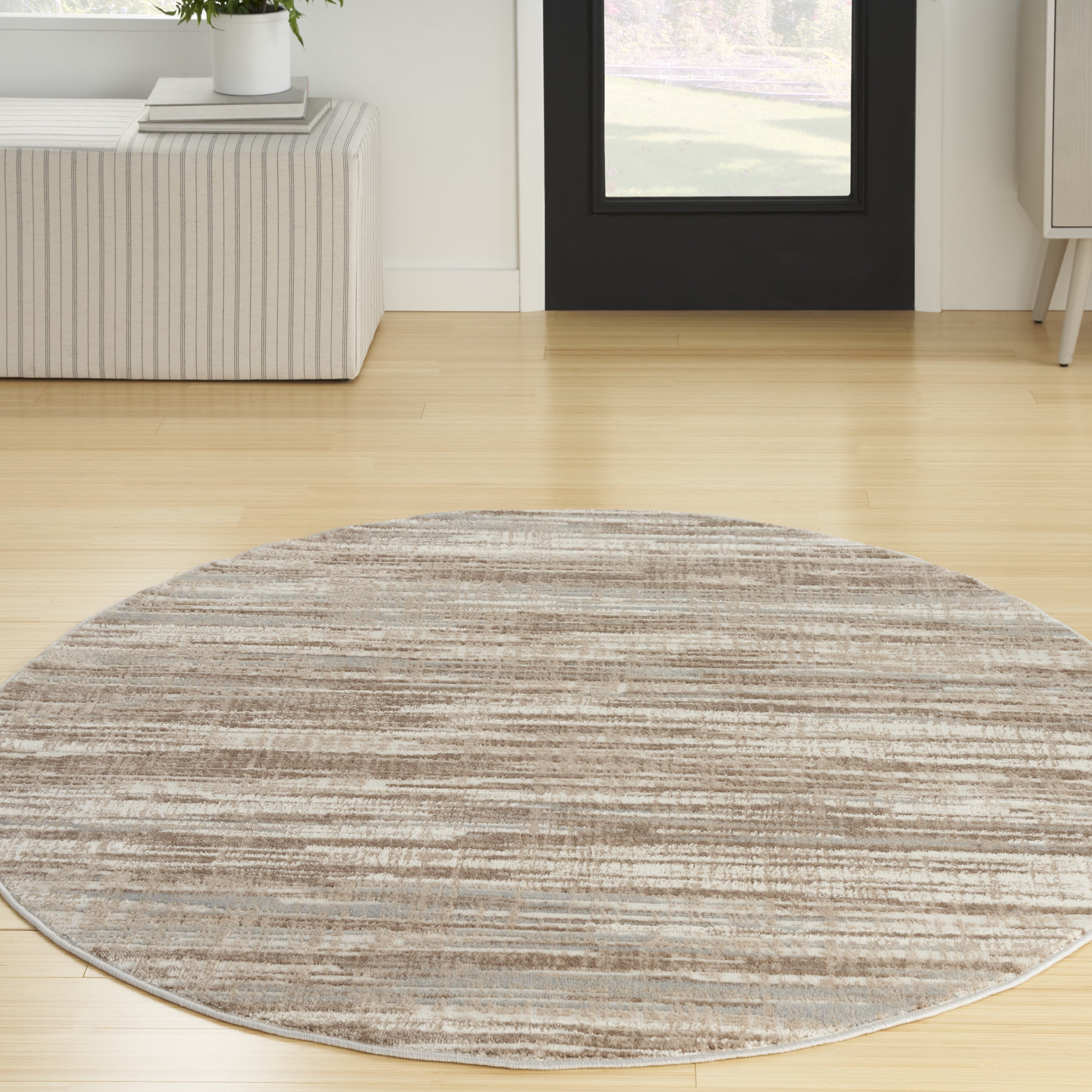 Nourison Elation Abstract Ivory Grey 5'3" x ROUND Area Rug, (5 Round ...