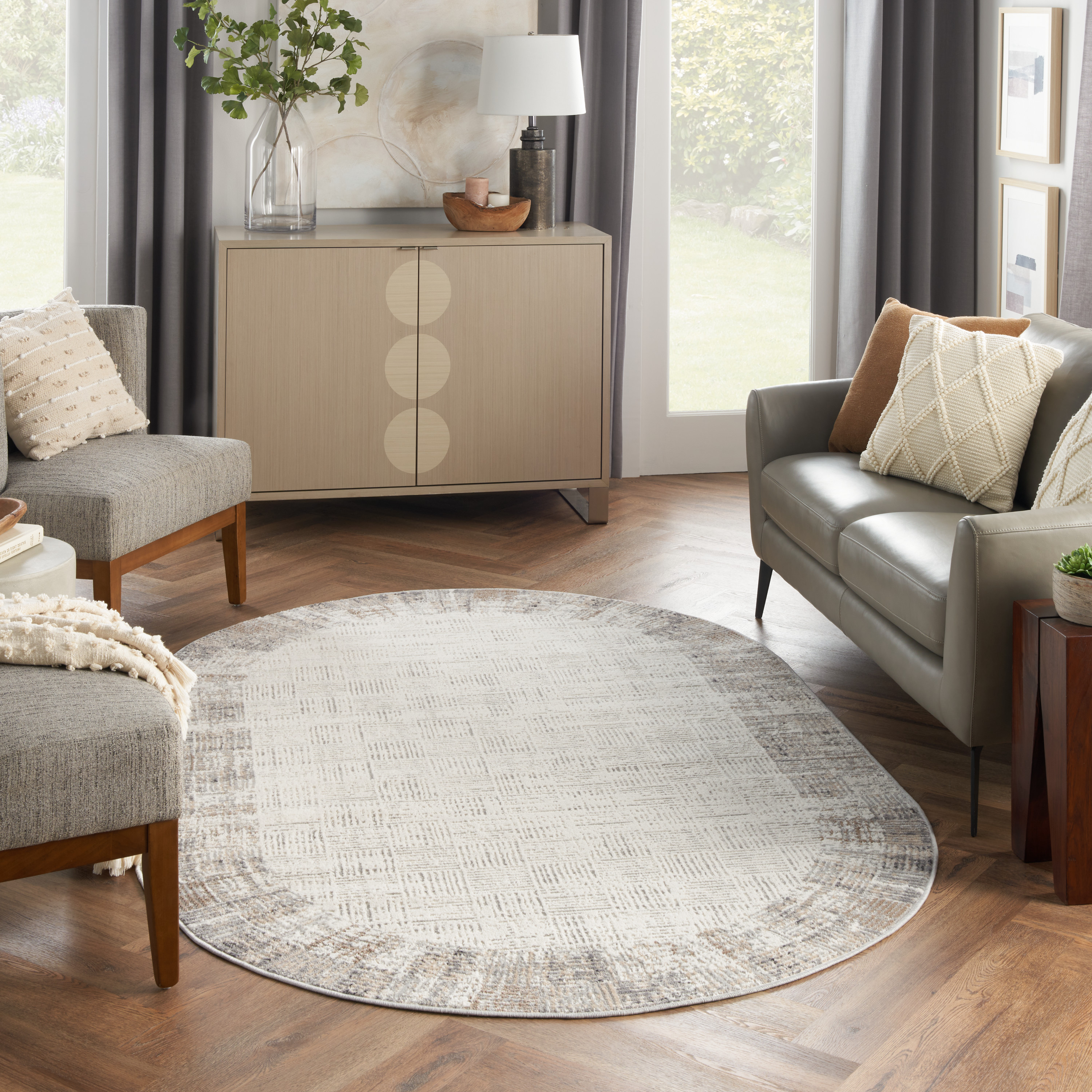 Nourison Elation Abstract Ivory Grey 5' x 8' Oval Area Rug, (5x8 Oval ...