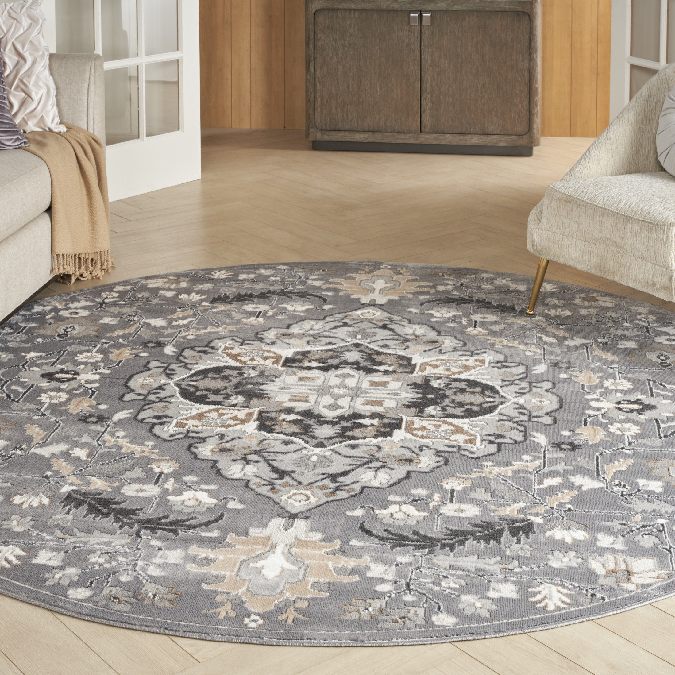 Nourison Elation Bohemian Grey 7’10” x Round Area Rug (8 Round ...