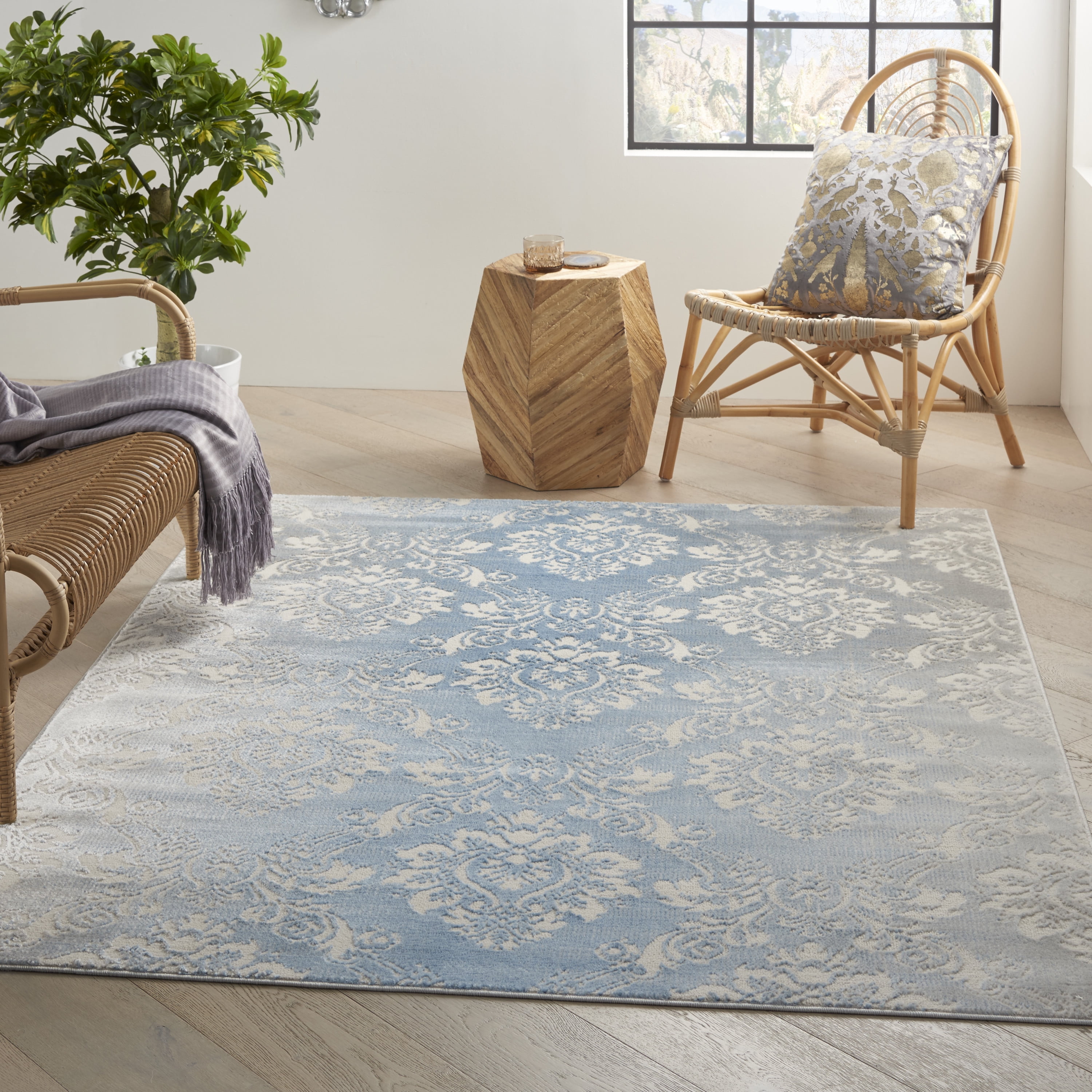Nourison Elation Damask Ivory Blue 4' x 6' Area Rug, (4x6) - Walmart.com