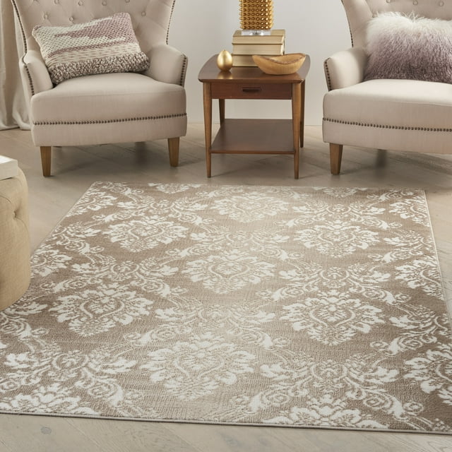 Nourison Elation Damask Ivory Mocha 5'3" x 7'3" Area Rug, (5x7 ...