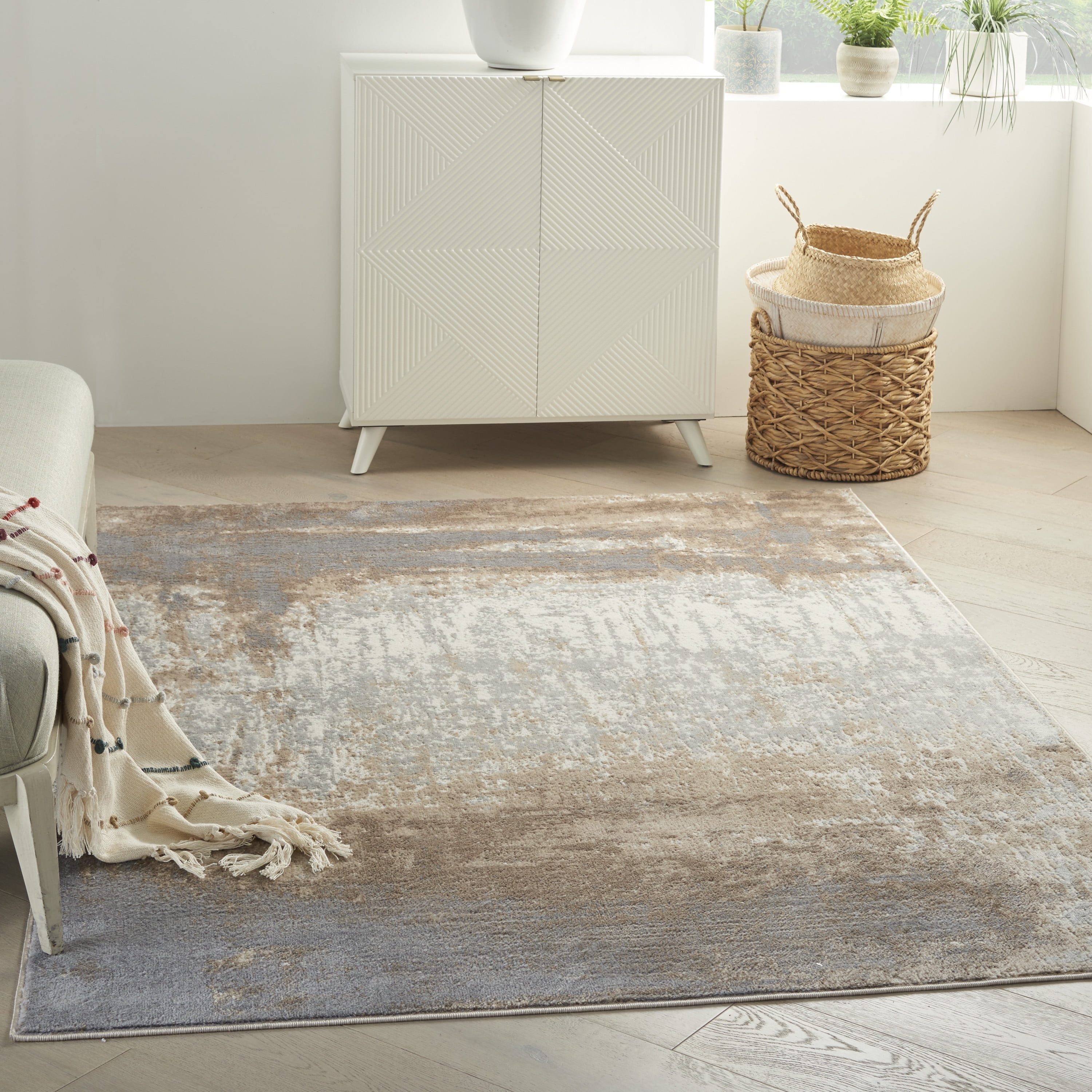Nourison Elation Modern Abstract Grey Ivory 4' x 6' Area Rug, (4' x 6 ...