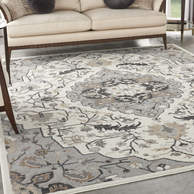 "Nourison Elation Persian Ivory Grey Area Rug, 7'10"" x 9'10"", Floral ...