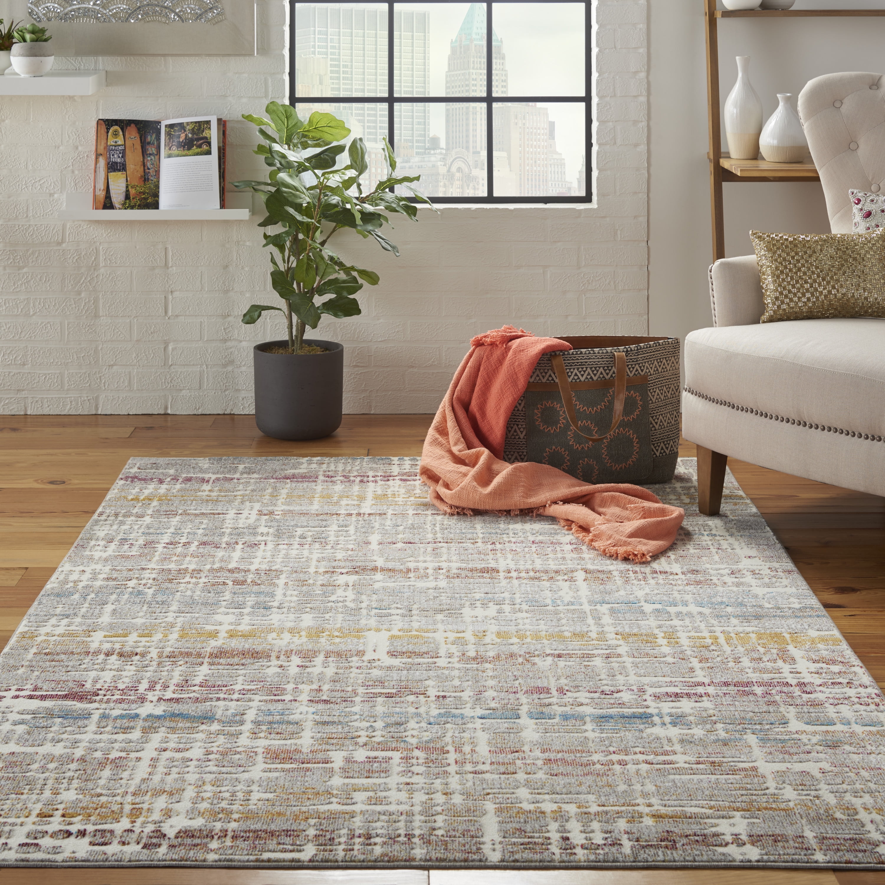 Nourison Entice Abstract Ivory/Multicolor 5'3" x 7'3" Area Rug, (5x7 ...