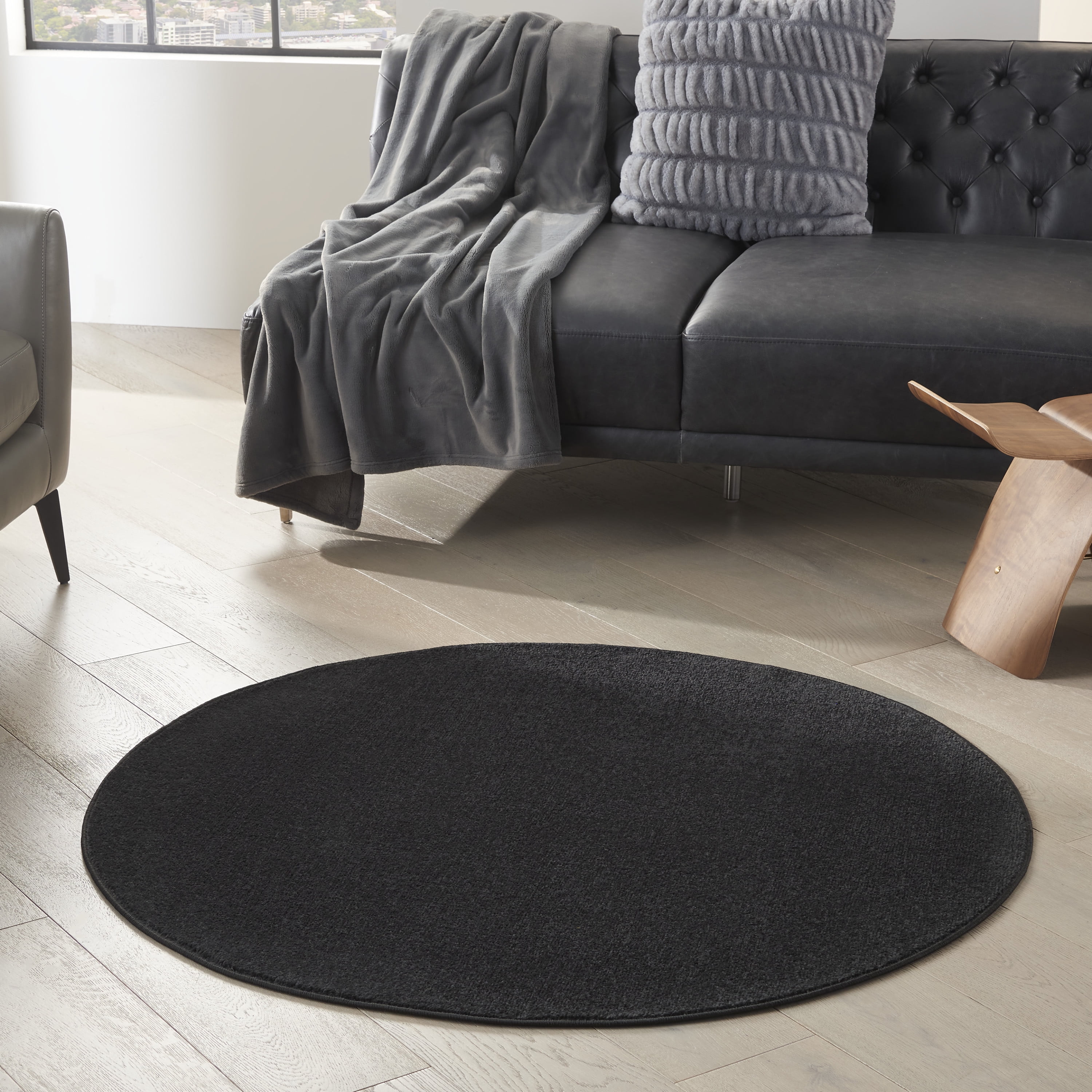 Nourison Essentials Indoor/Outdoor Black 4' x round Area Rug, (4 Round ...