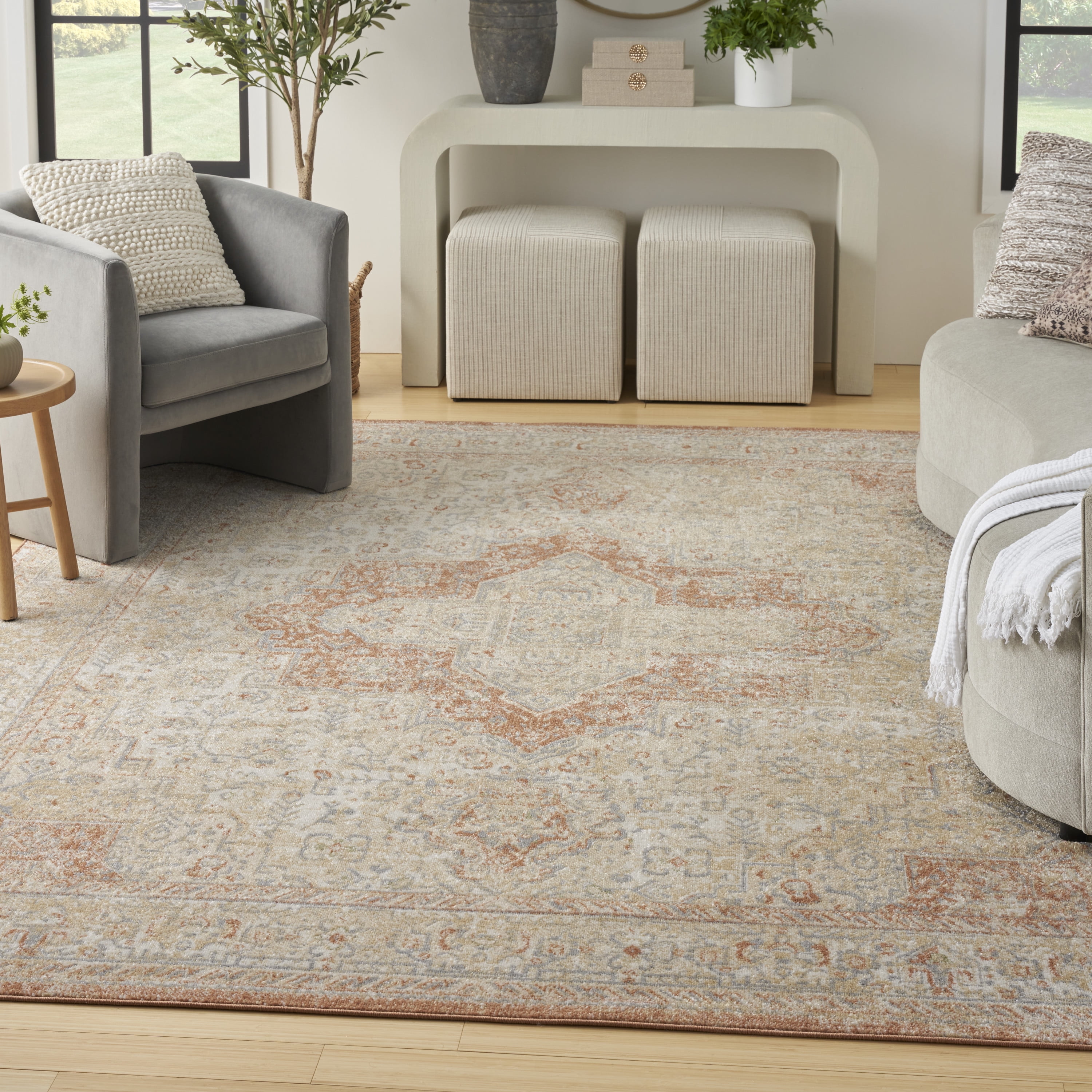 Nourison Essentials Indoor/Outdoor Distressed Beige Rust 8' x 10' Area ...