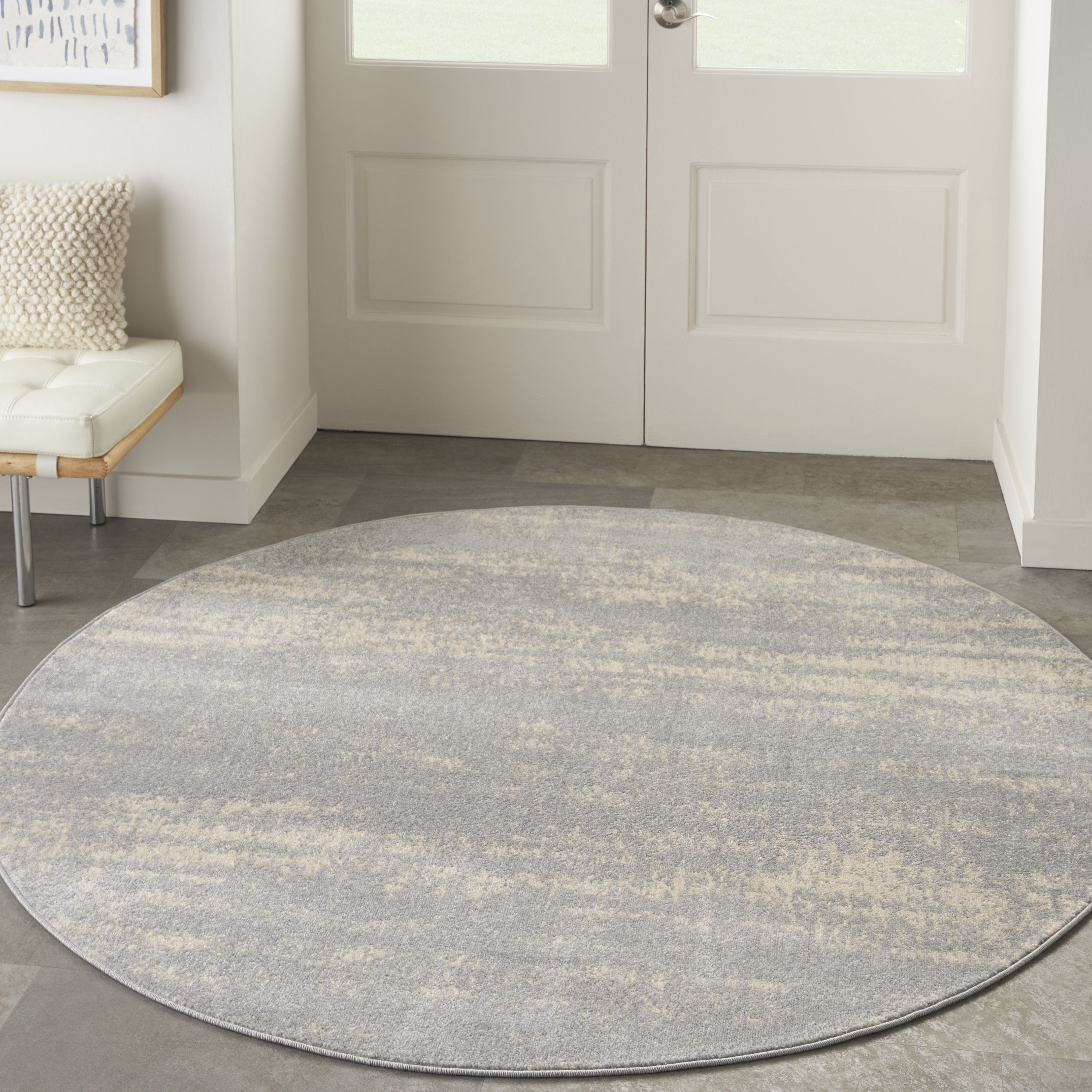 Nourison Essentials Easy Care Silver Grey 10' x round Area Rug, (10 ...