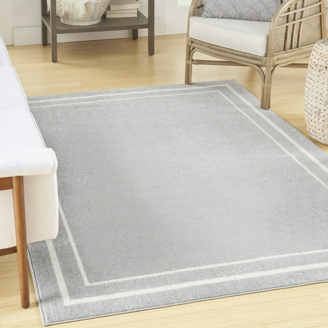 Nourison Essentials Indoor/Outdoor Grey/Ivory 4' x 6' Area Rug, (4x6 ...