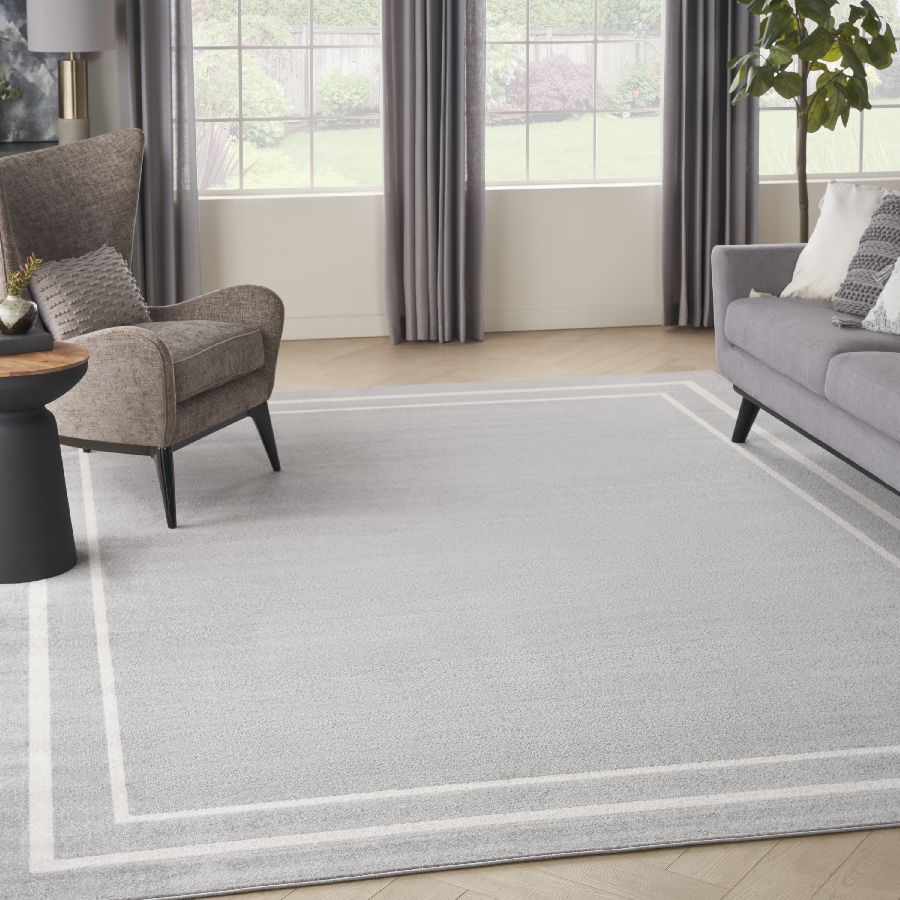 Nourison Essentials Indoor/Outdoor Grey/Ivory 9' x 12' Area Rug, (9x12 ...