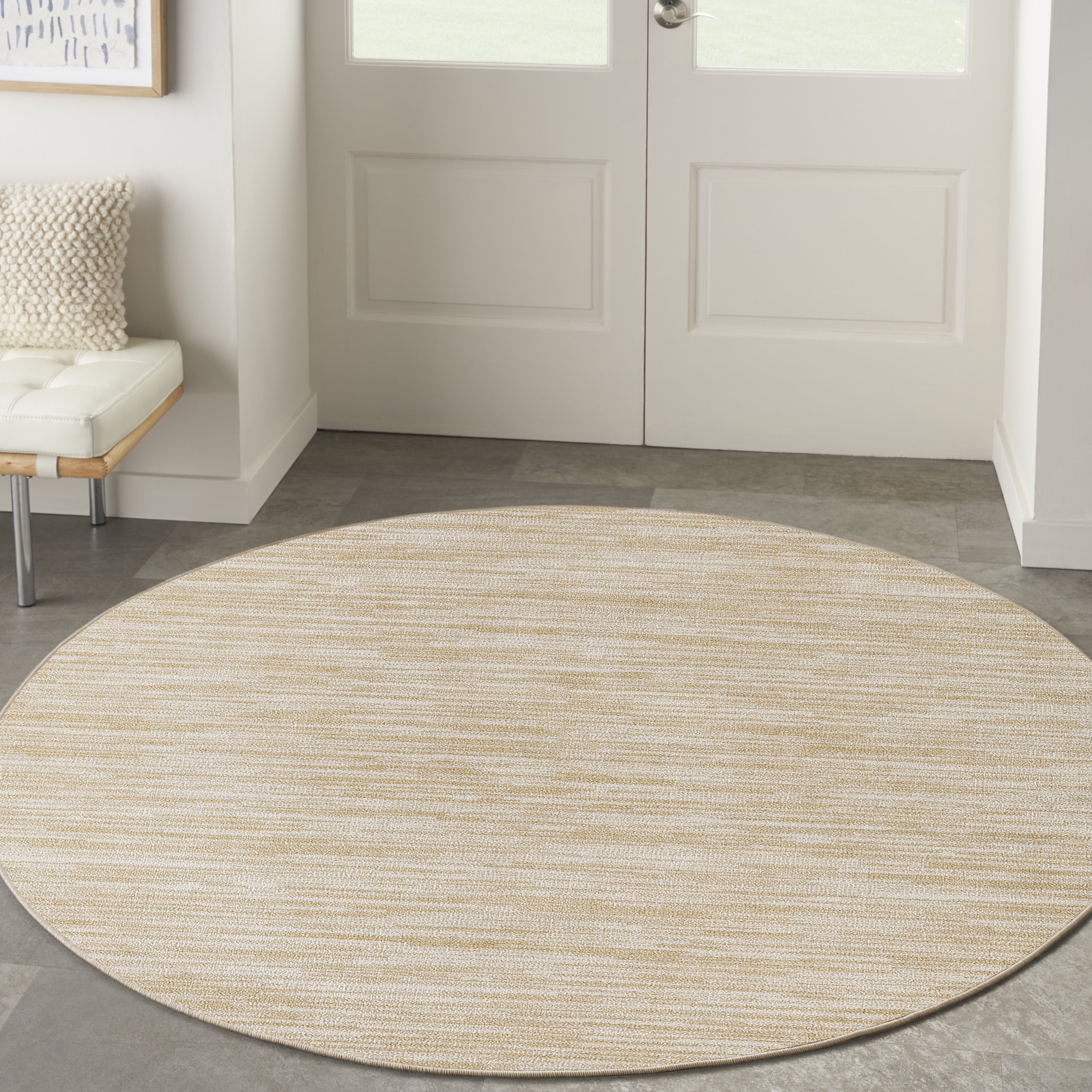 Nourison Home Indoor Outdoor Rug, Ivory Gold, Round 8 ft, Durable ...