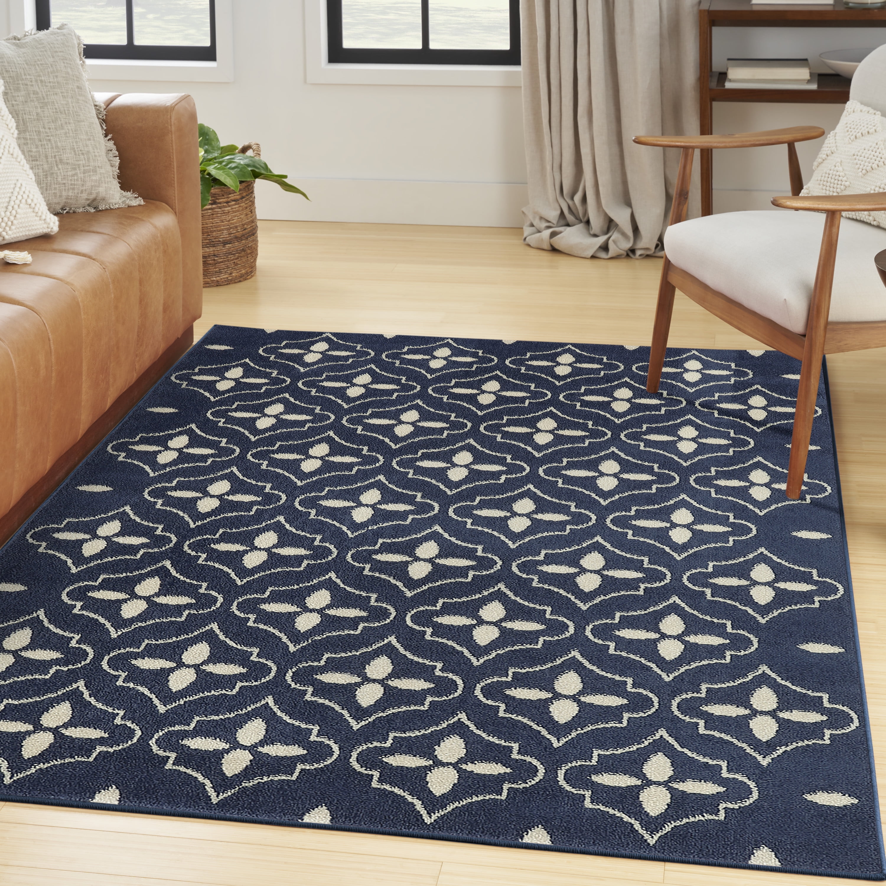 Nourison Essentials Indoor/Outdoor Navy Ivory 4' x 6' Area Rug (4x6 ...
