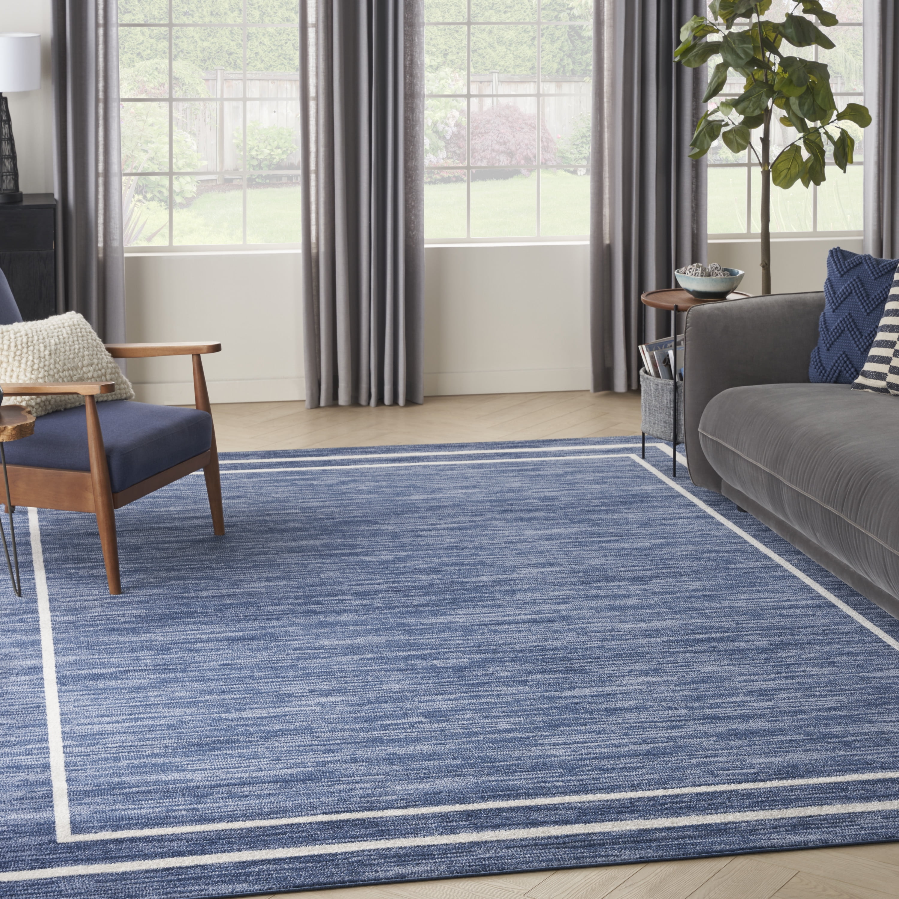 Nourison Essentials Indoor/Outdoor Navy/Ivory 9' x 12' Area Rug, (9x12 ...