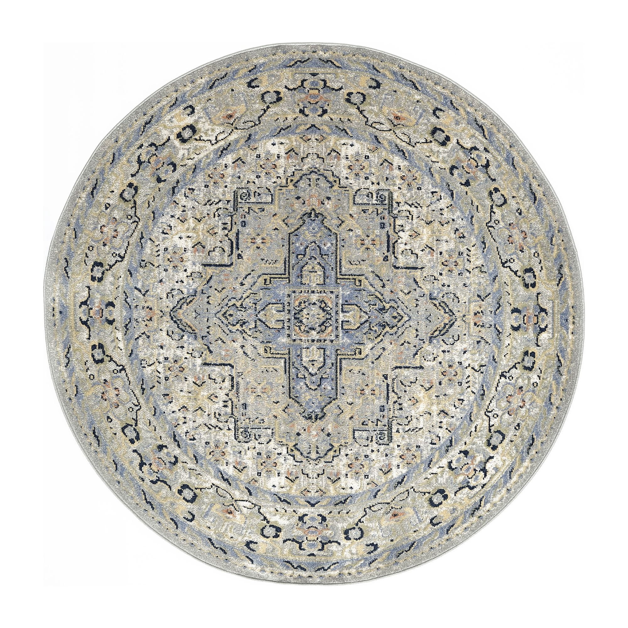 Nourison Essentials Persian 6' x Round Blue Vintage Indoor Outdoor Rug ...