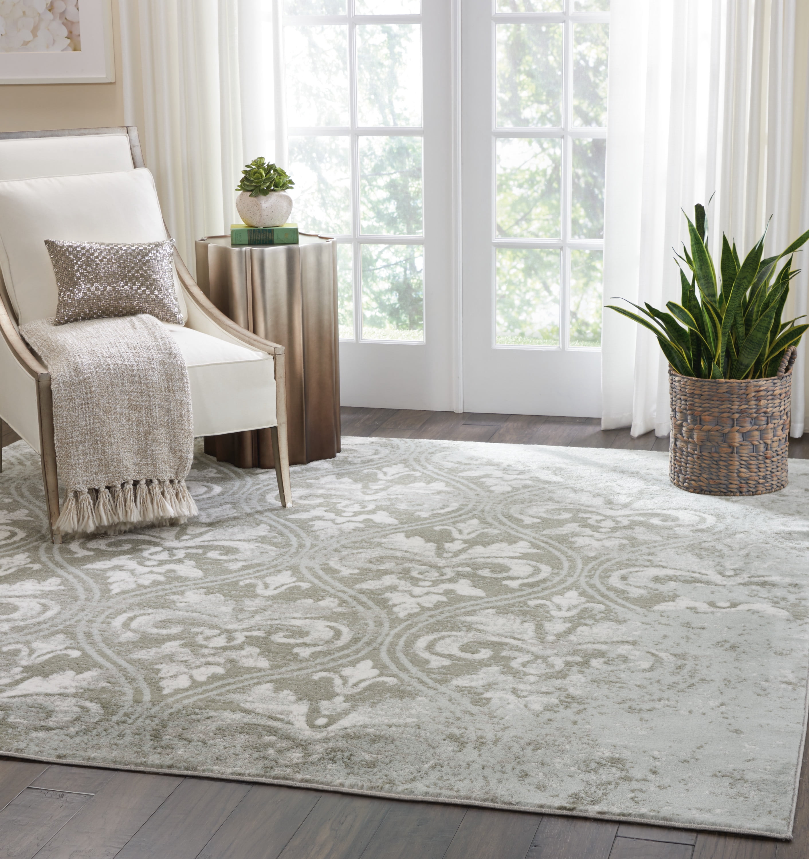 Nourison Euphoria Damask Grey 8' x SQUARE Area Rug, (8 Square ...