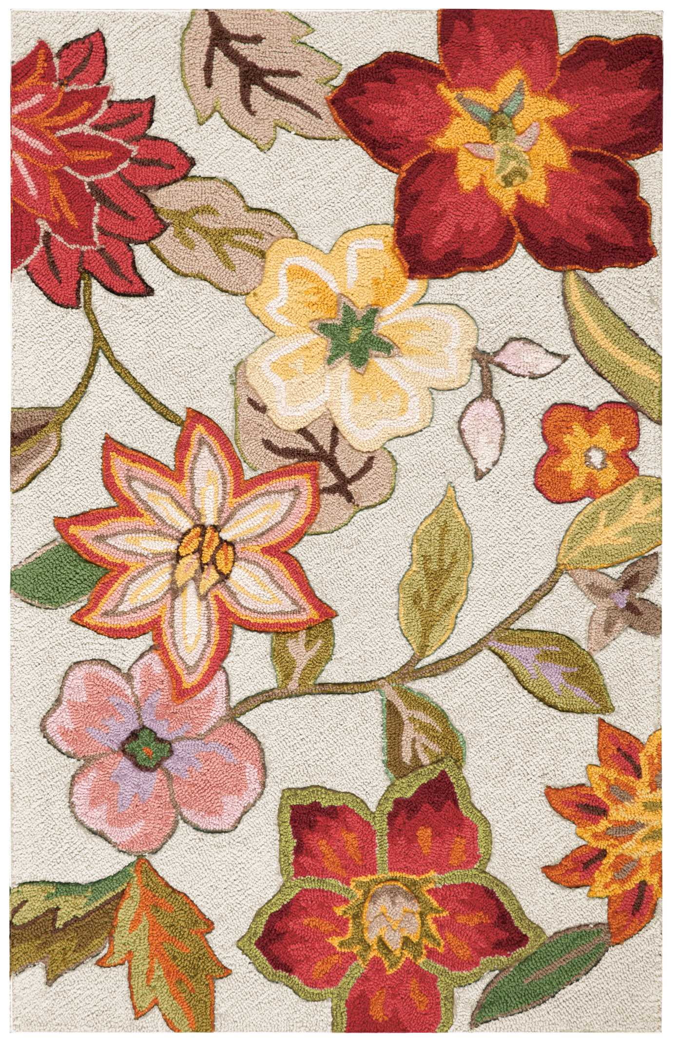 Nourison Fantasy Botanical Ivory Area Rug, Hand-Hooked, Floral Design ...