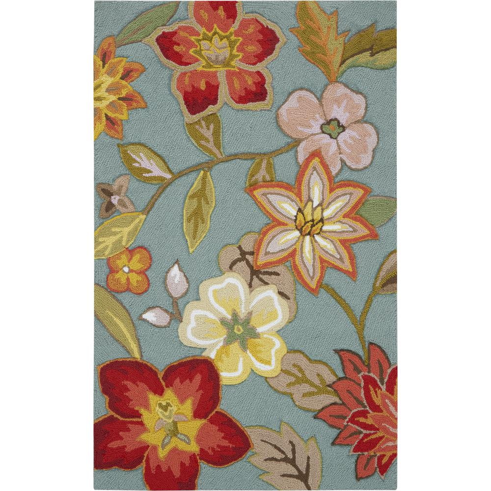 Nourison Fantasy Floral Aqua Area Rug, 2'6" x 4', Hand-Hooked, Carved ...