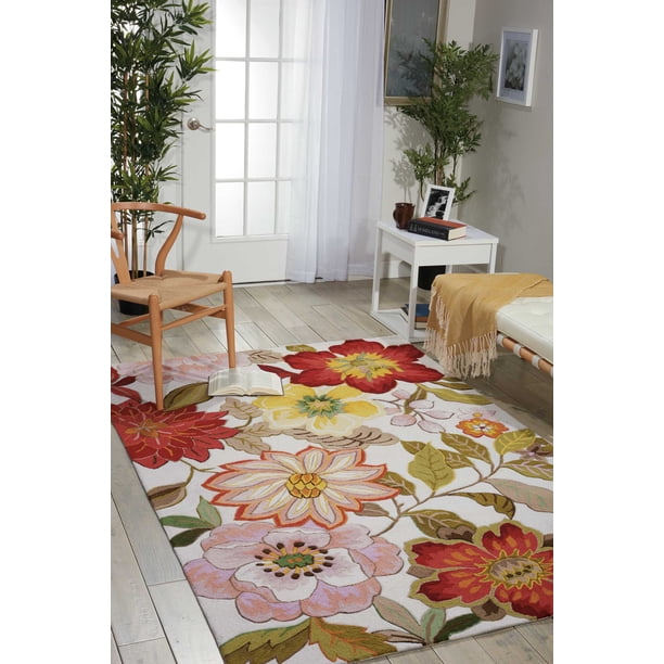 Nourison Fantasy Modern Floral Ivory 9' x 12' Area Rug, (9' x 12 ...