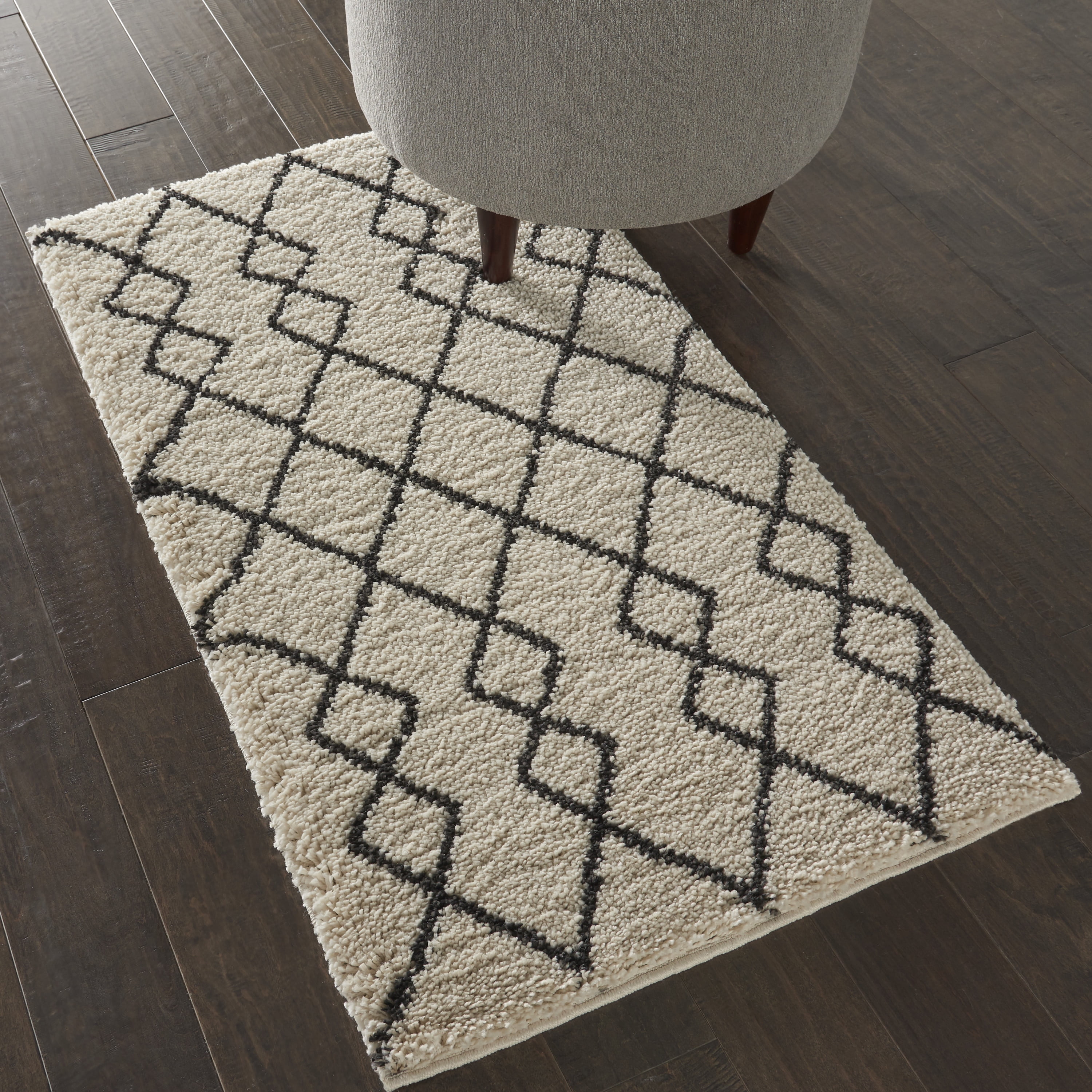Nourison Geometric Shag Tribal Ivory/Charcoal 2'2" x 3'9" Area Rug ...