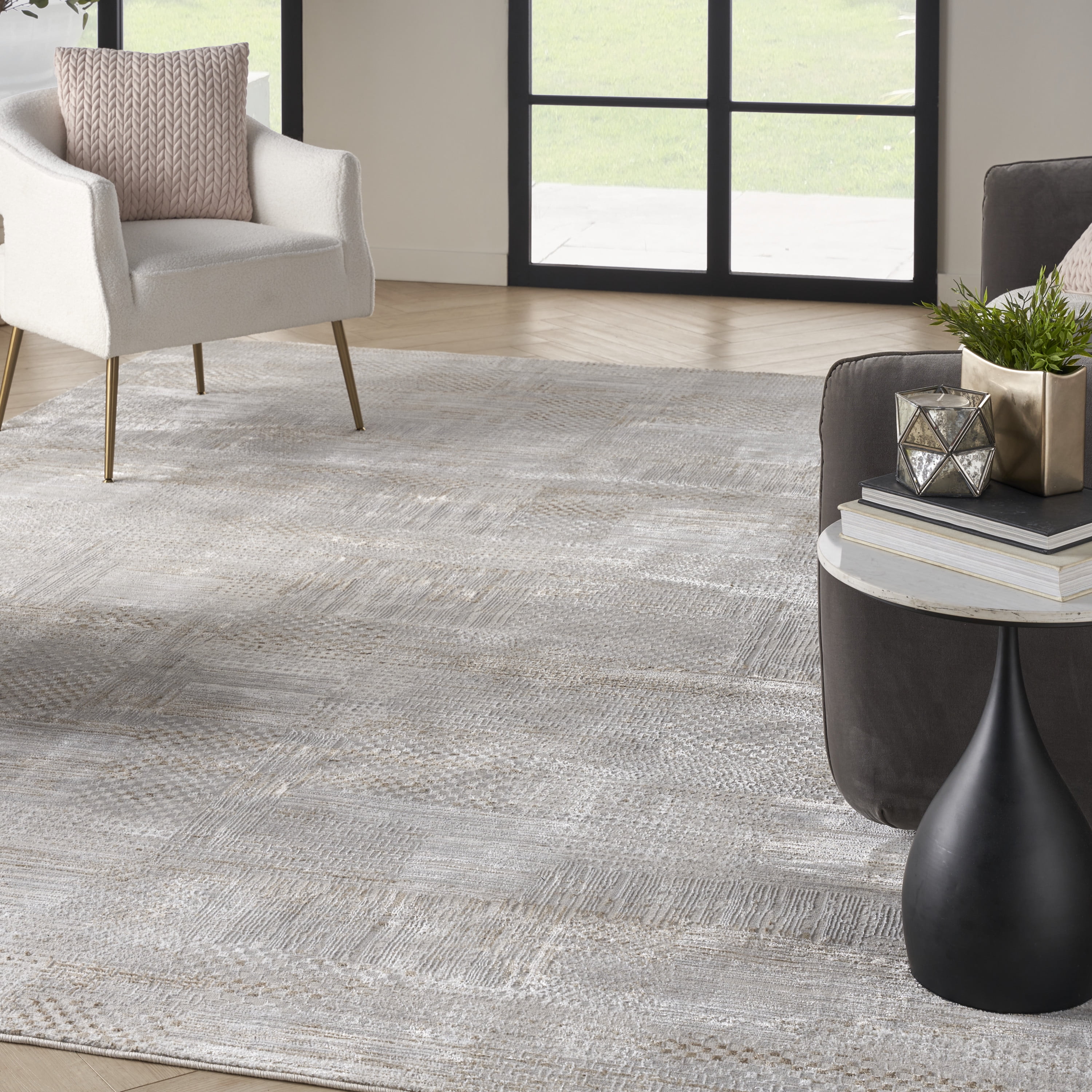 Nourison Glam Abstract Silver Grey 9' x 12' Area Rug (9x12) - Walmart.com