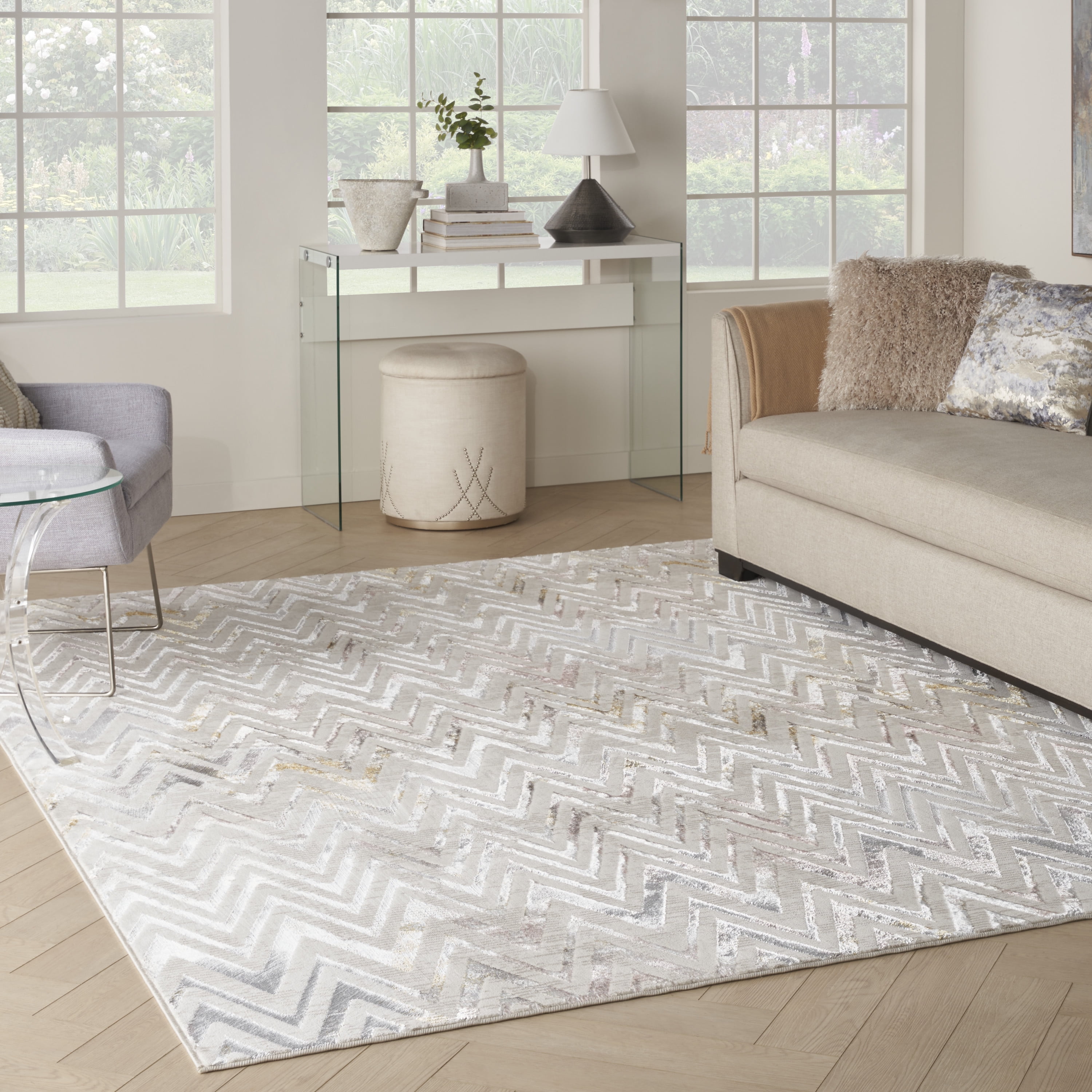 Nourison Glam Chevron Multicolor 9' x 12' Contemporary Style Area Rug ...