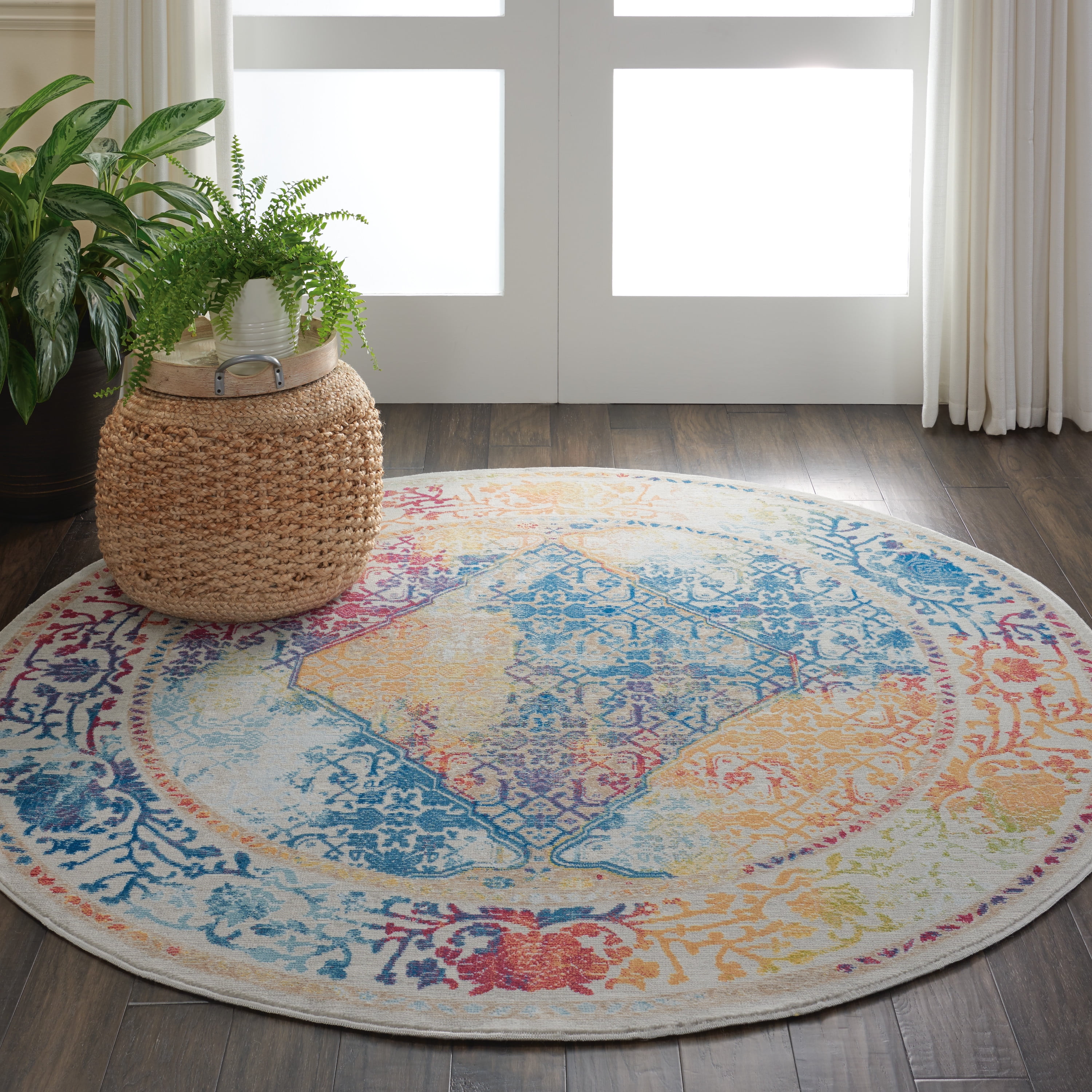 Nourison Global Vintage Distressed Ivory/Multicolor 4' x ROUND Area Rug ...