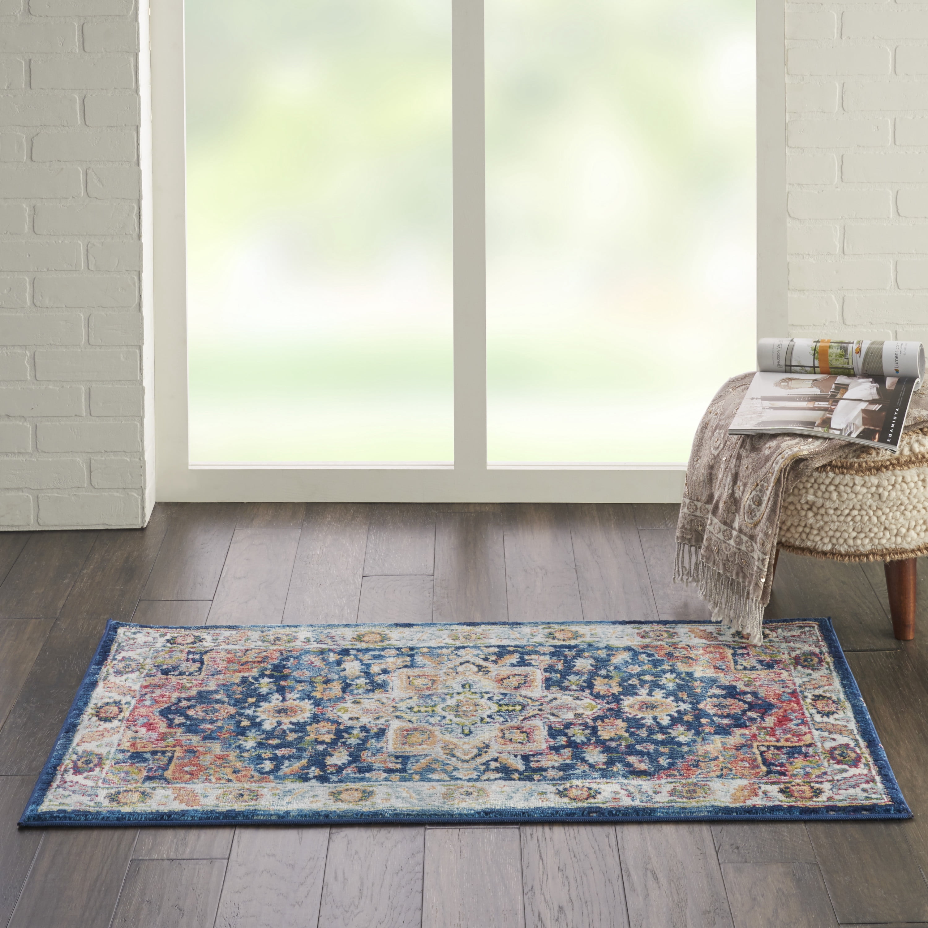 Nourison Global Vintage Traditional Blue/Multicolor 2' x 4' Area Rug ...