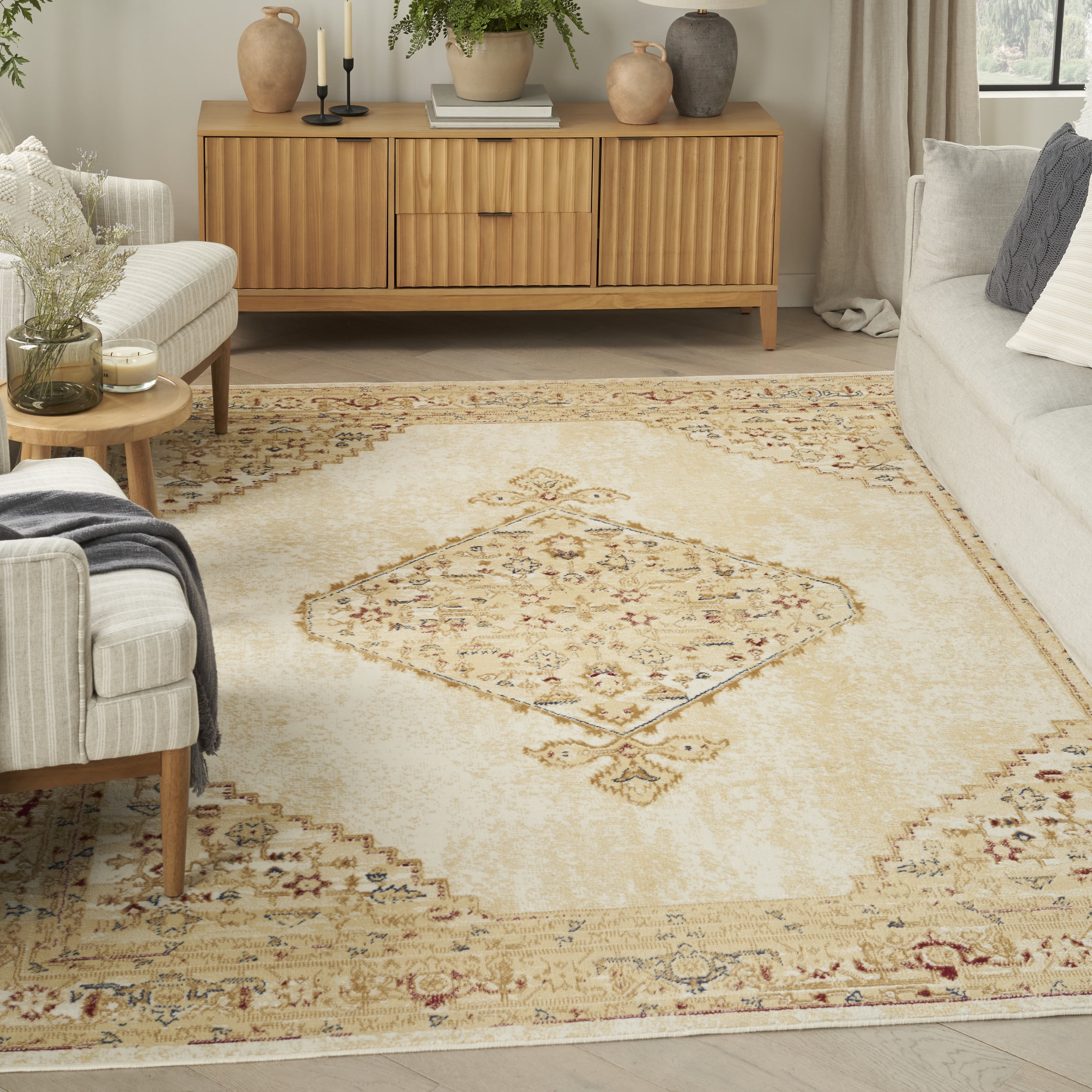 Nourison Grafix Center medallion Cream Multicolor 5'3" x 7'3" Area Rug ...