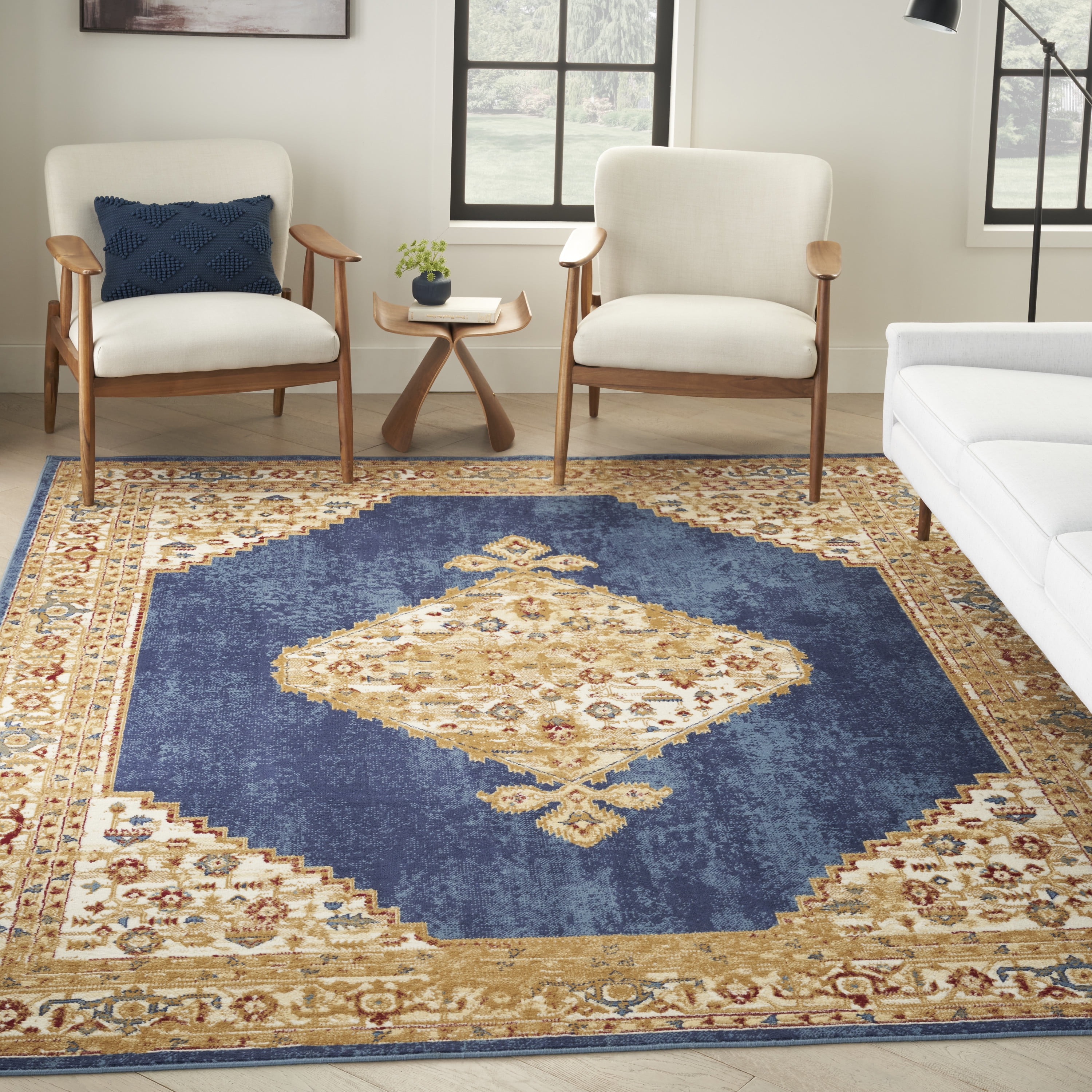 Nourison Grafix Center medallion Navy Gold 7'10" x 9'10" Area Rug (8x10 ...