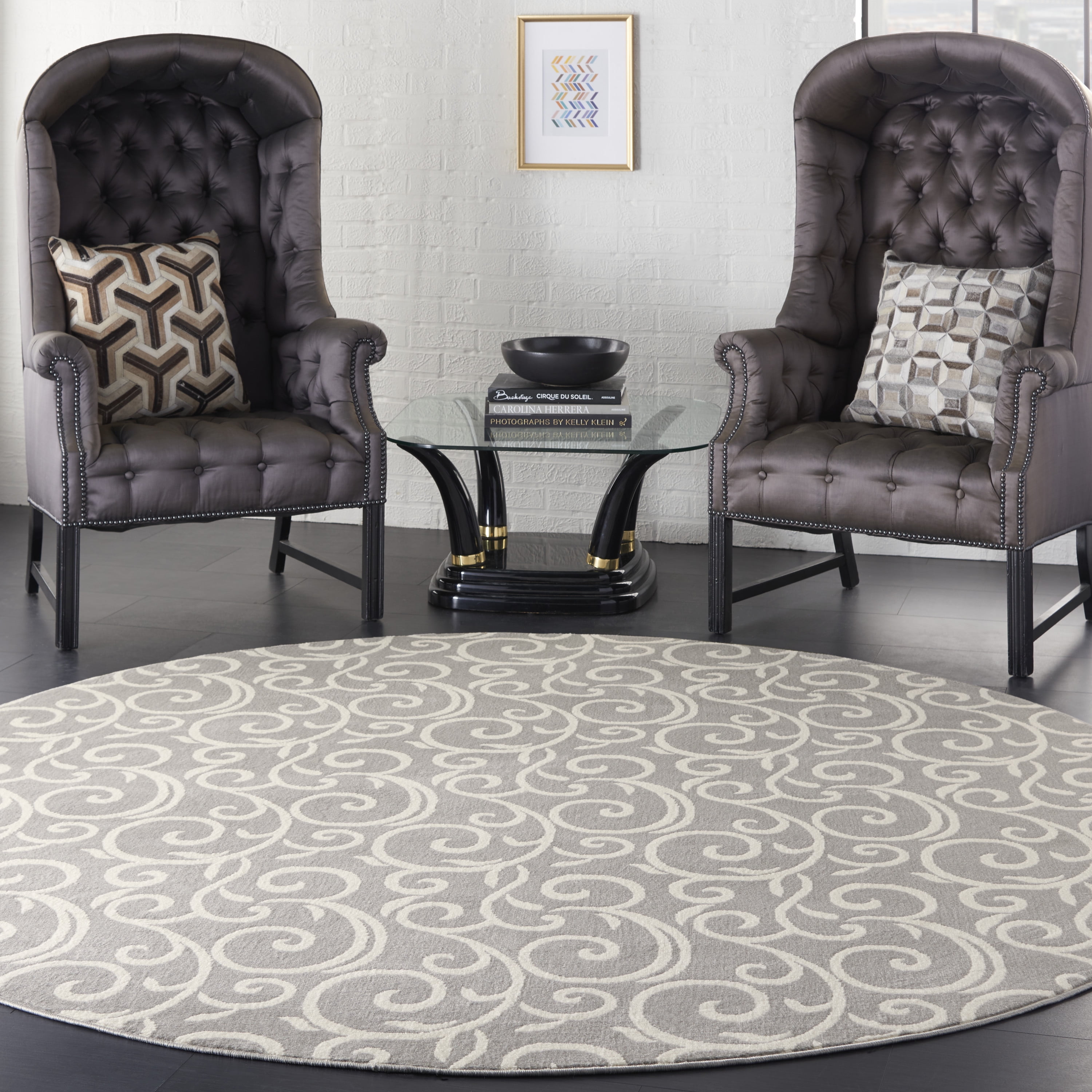Nourison Grafix Floral Grey 8' x ROUND Area Rug, (8 Round) - Walmart.com