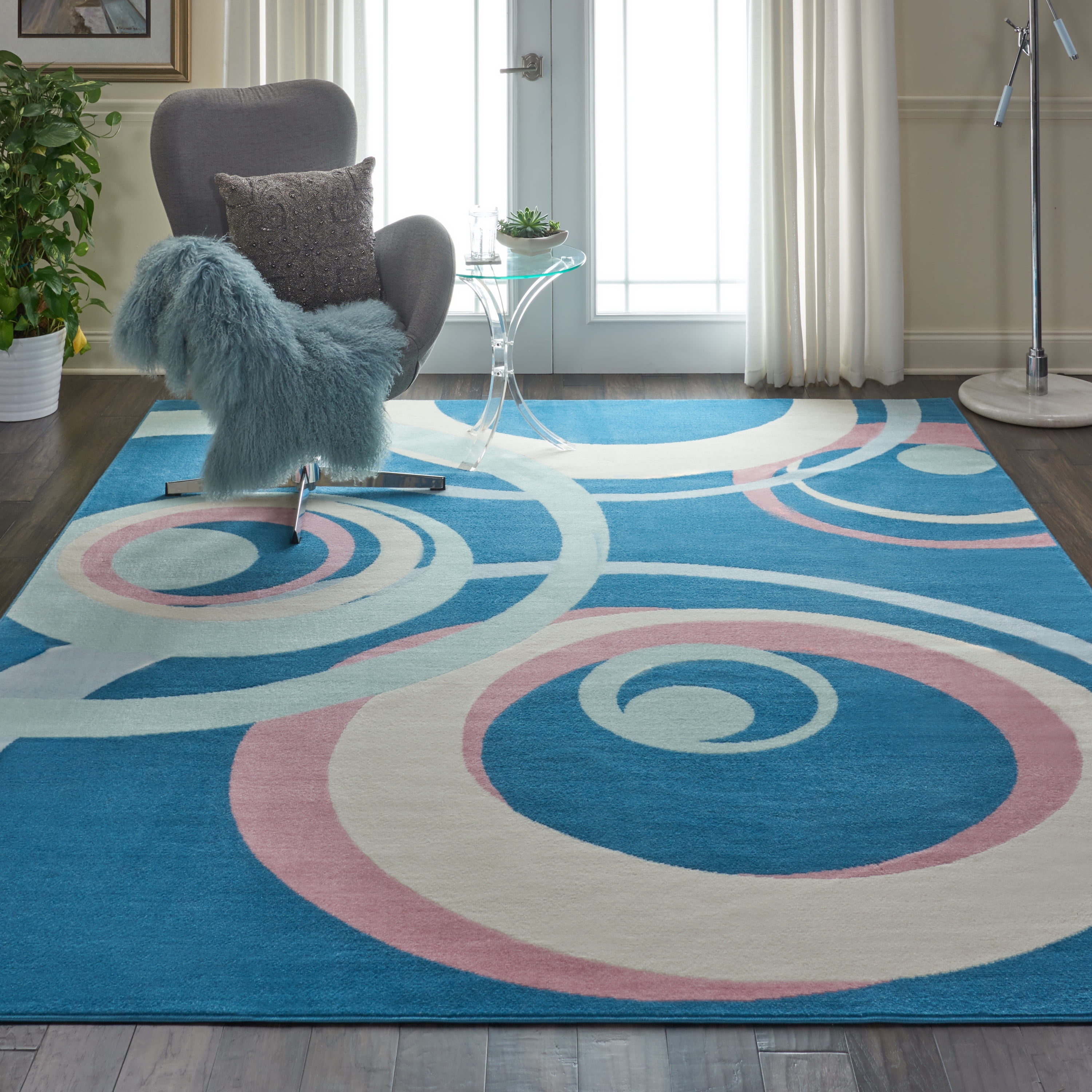 Nourison Grafix Geometric Blue Multi Colored 7'10" x 9'10" Area Rug ...