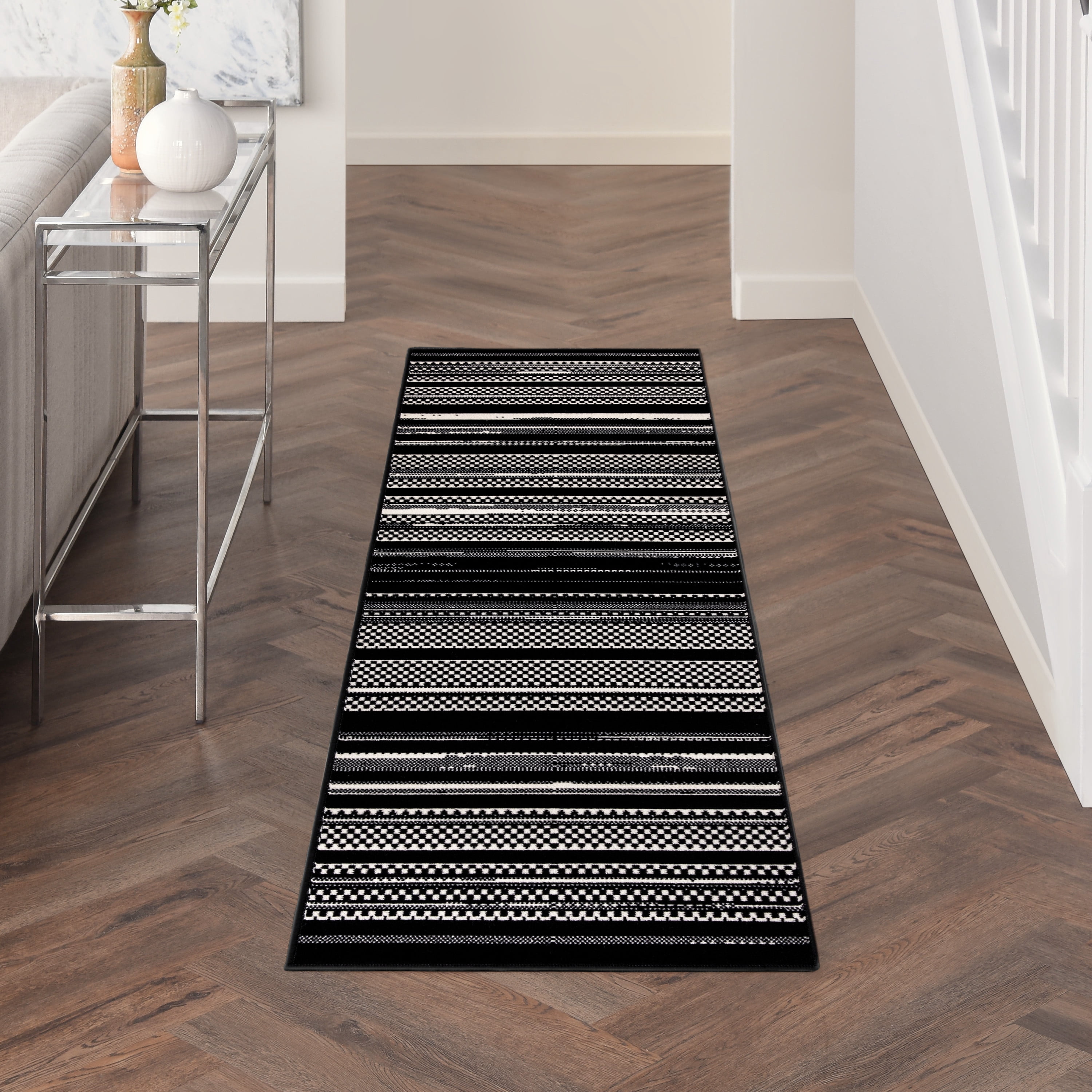 Nourison Grafix Modern Black White 2'3" x 7'6" Area Rug (2x8) - Walmart.com