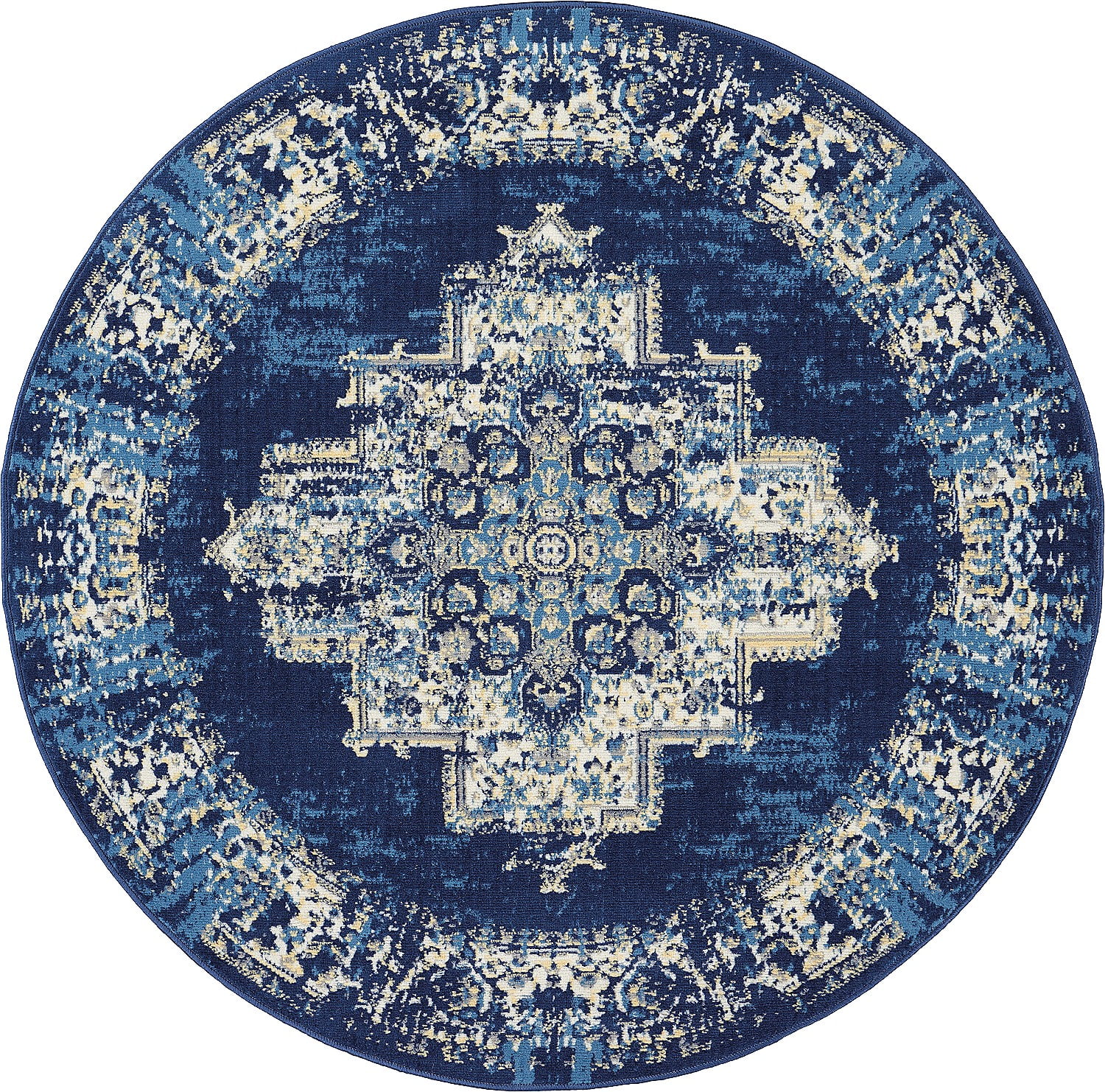 Nourison Grafix Persian Navy Blue 5'3" x ROUND Area Rug, (5 Round ...