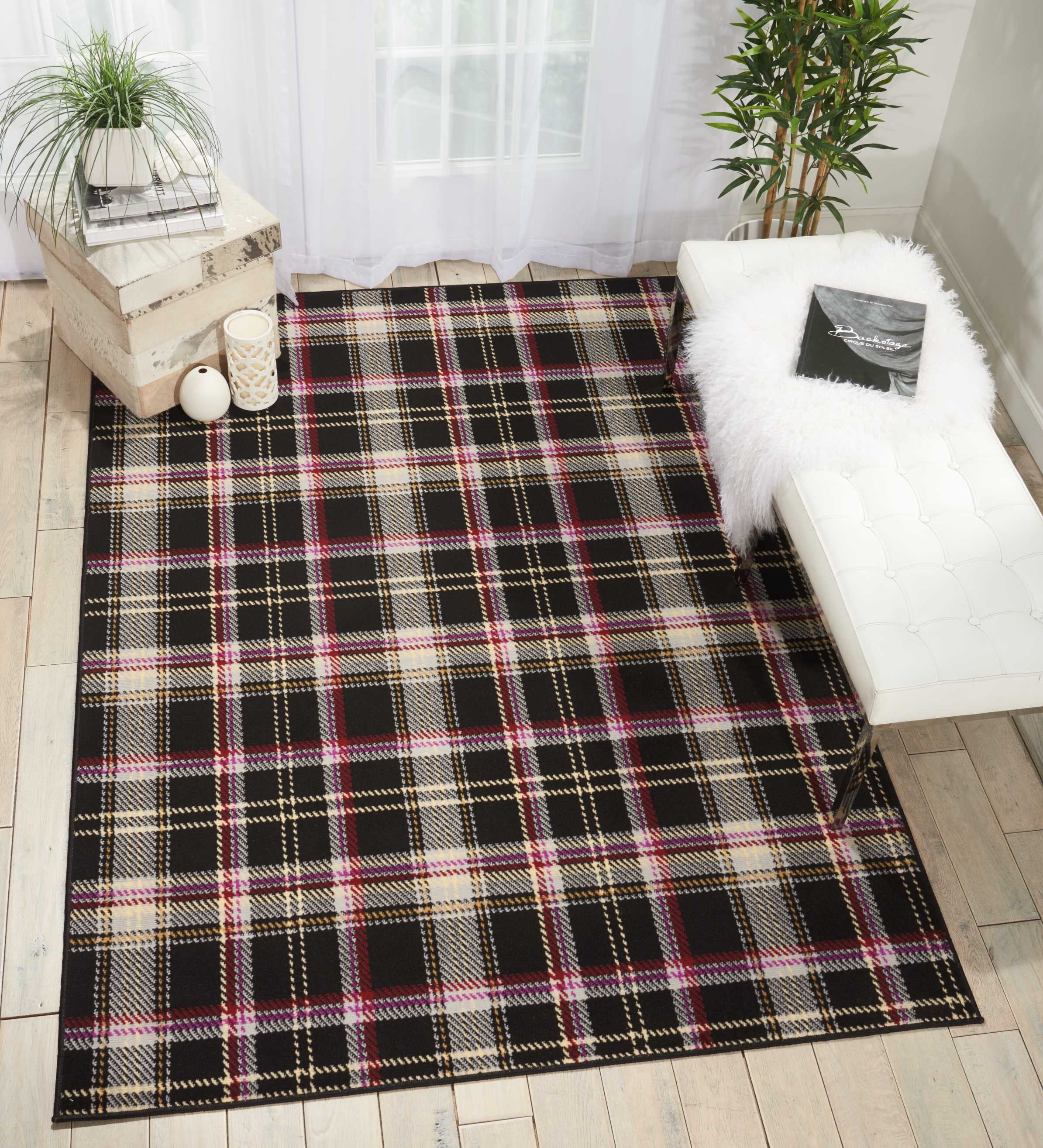Nourison Grafix Plaid Black 5'3" x 7'3" Area Rug, (5x7) - Walmart.com