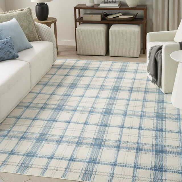 Free Shipping! Nourison Grafix Plaid Ivory Blue 7'10" x 9'10" Area Rug ...