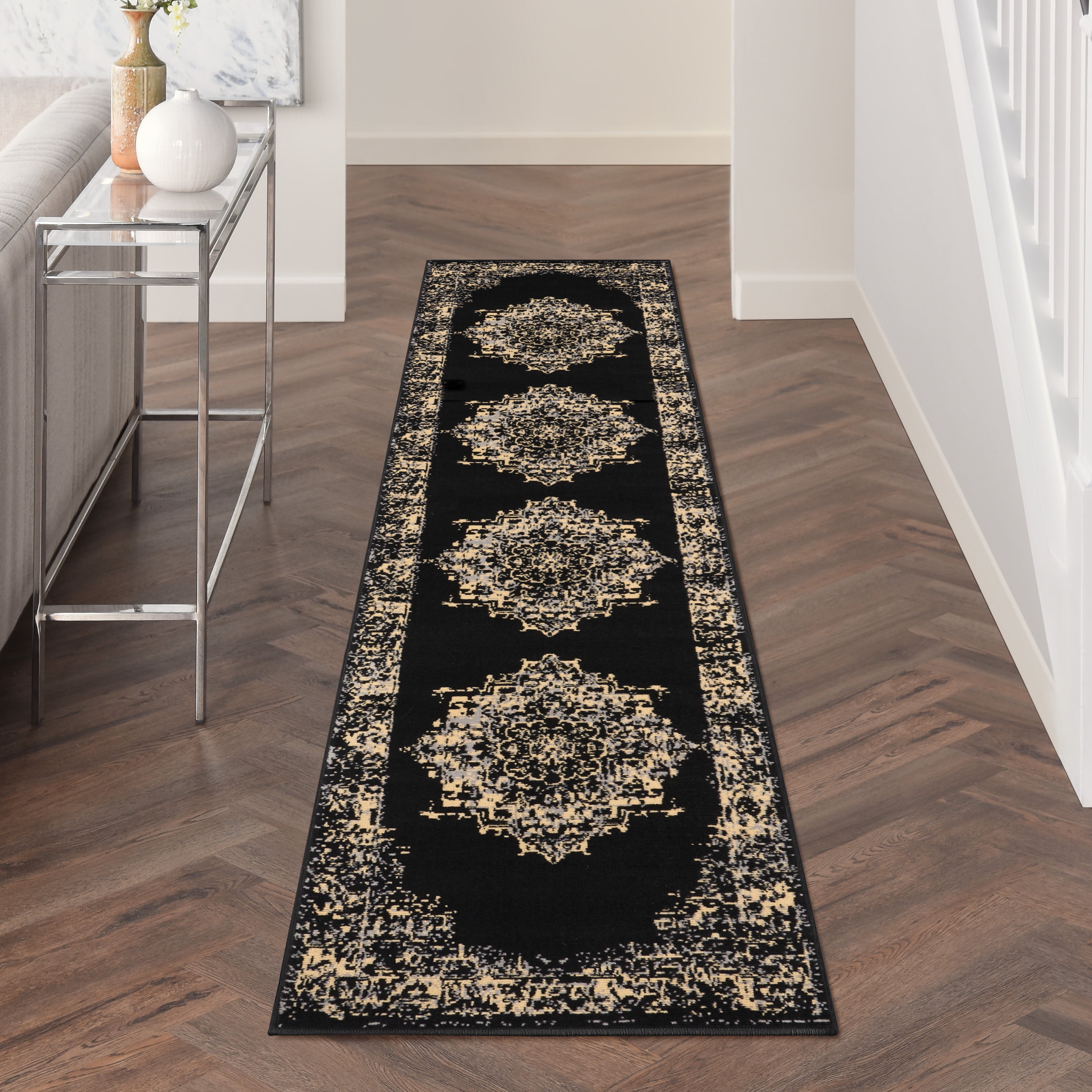 Nourison Grafix Transitional Black 2'3" x 12' Area Rug, (2x12 ...