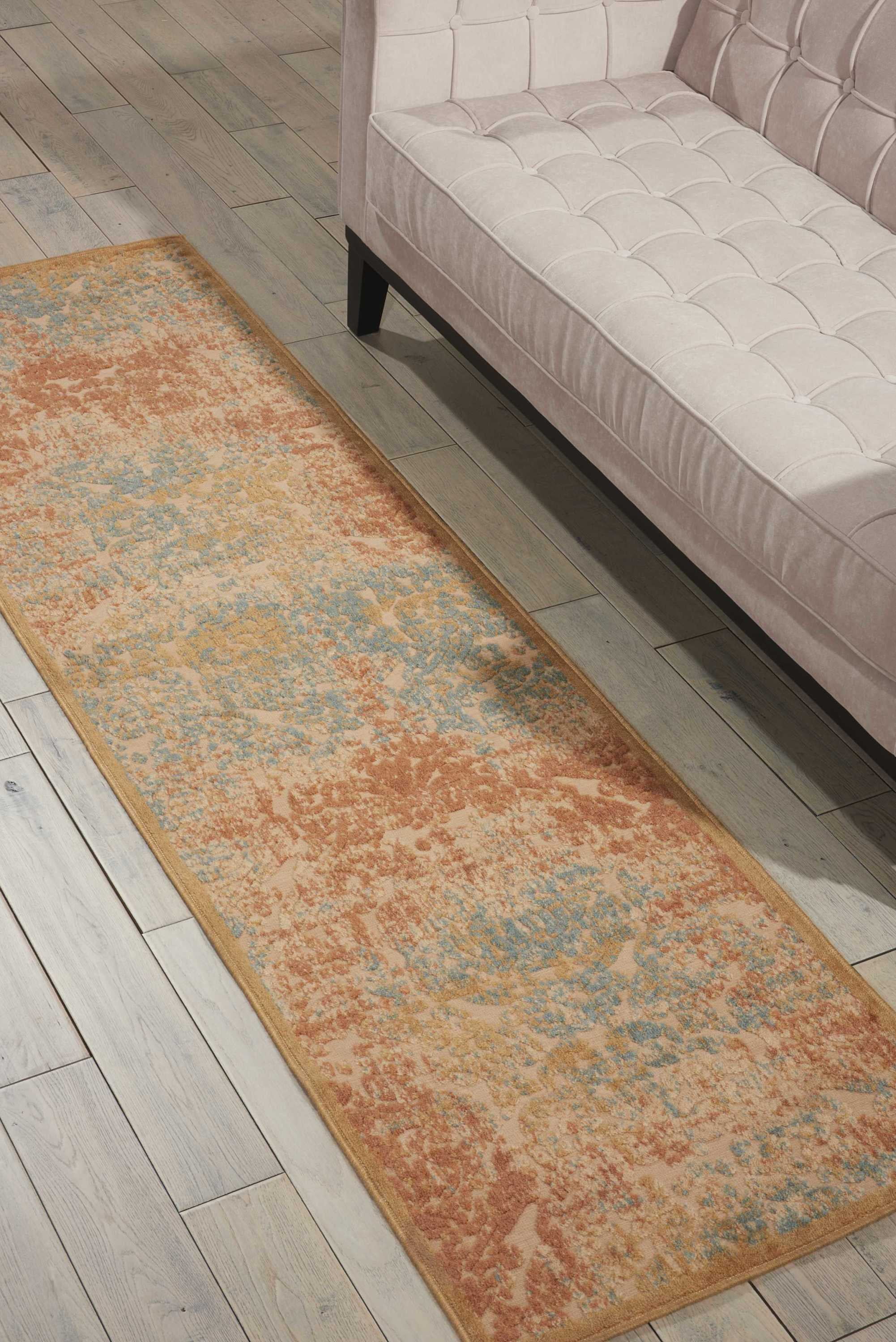 Nourison Graphic Illusions 2'3" x 8' Light Gold Damask Indoor Rug ...