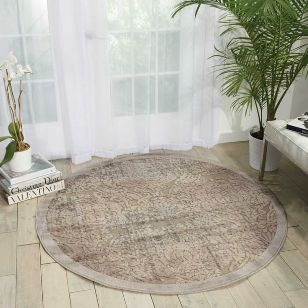 Nourison Graphic Illusions Damask Grey 5'3" x ROUND Area Rug, (5 Round ...