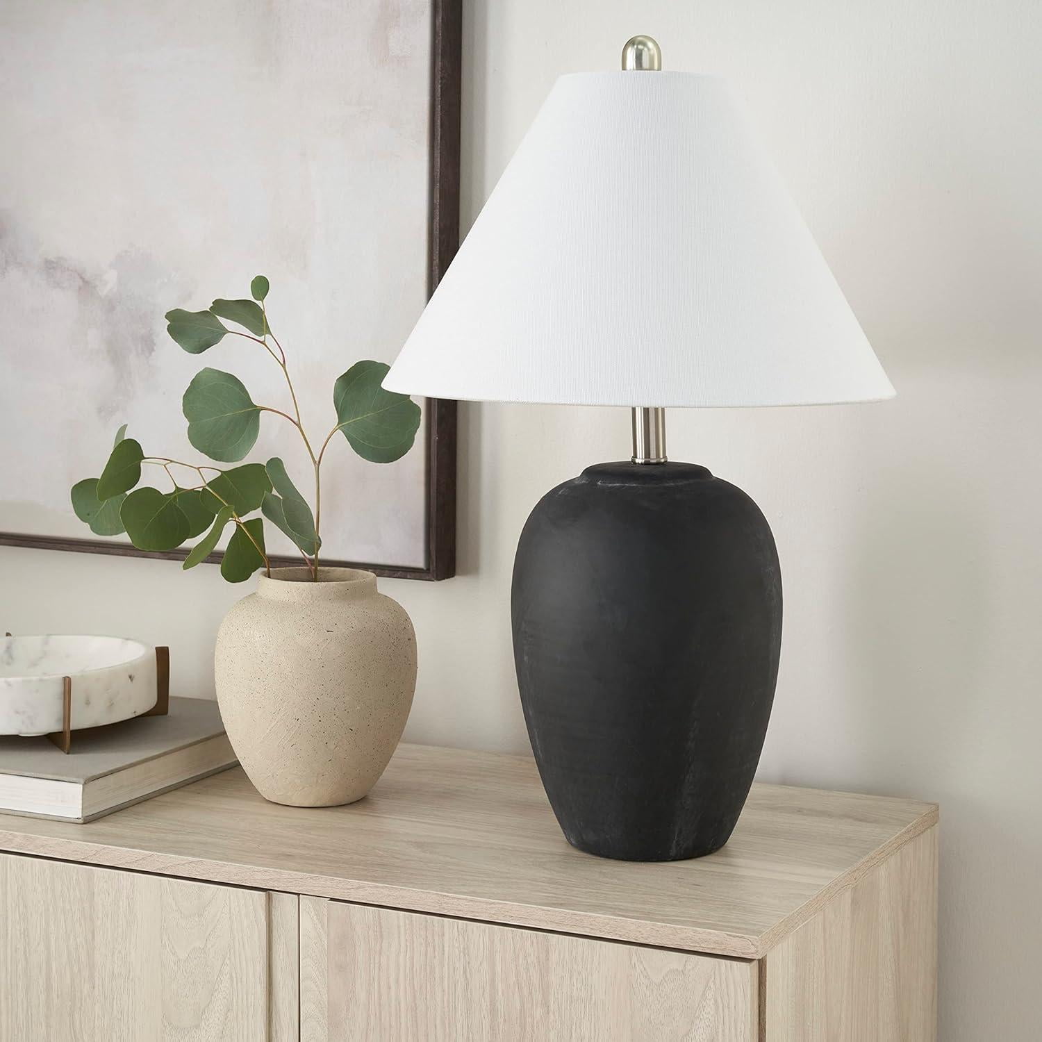 Nourison Home 23" Black Vintage Distressed Ceramic Pot Table Lamp for ...