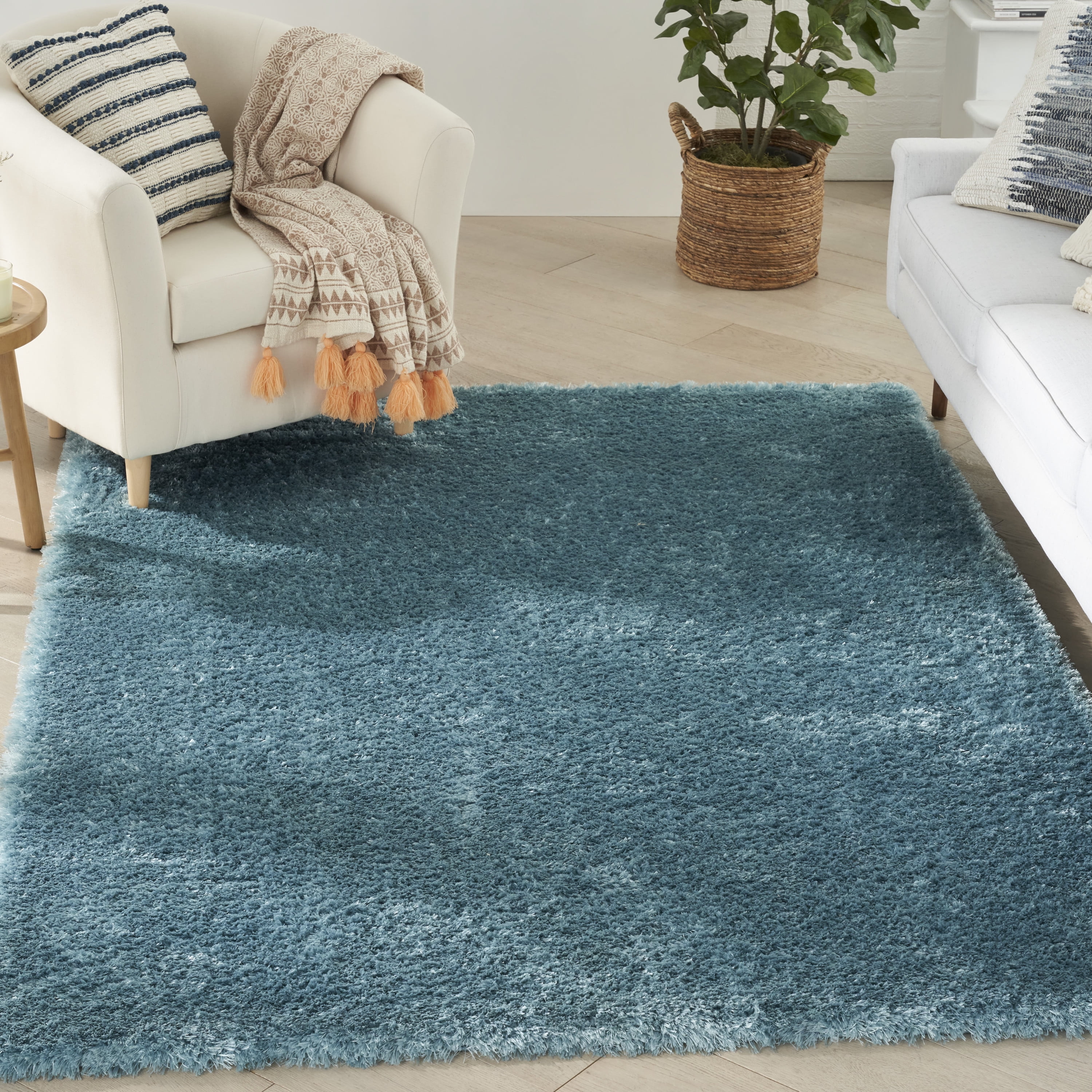 Nourison Home Luxurious Shag Solid Aqua 5'3" x 7'3" Area Rug, Easy ...