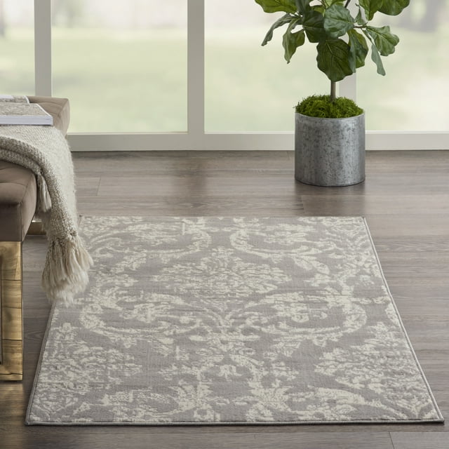 Nourison Jubilant Distressed Damask Grey 3' x 5' Area Rug, (3' x 5 ...