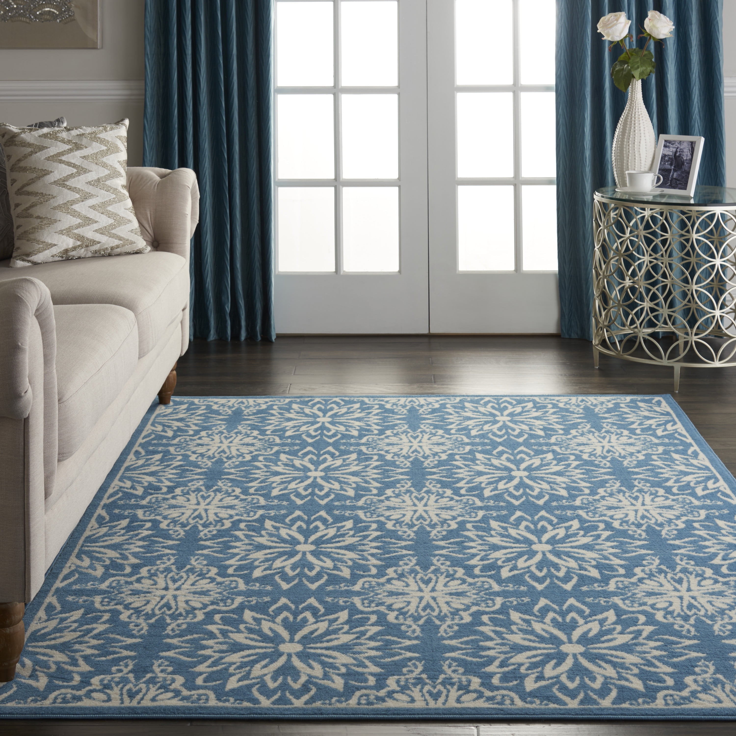 Nourison Jubilant Floral Ivory/Blue 4x6 Area Rug - Pile Design ...