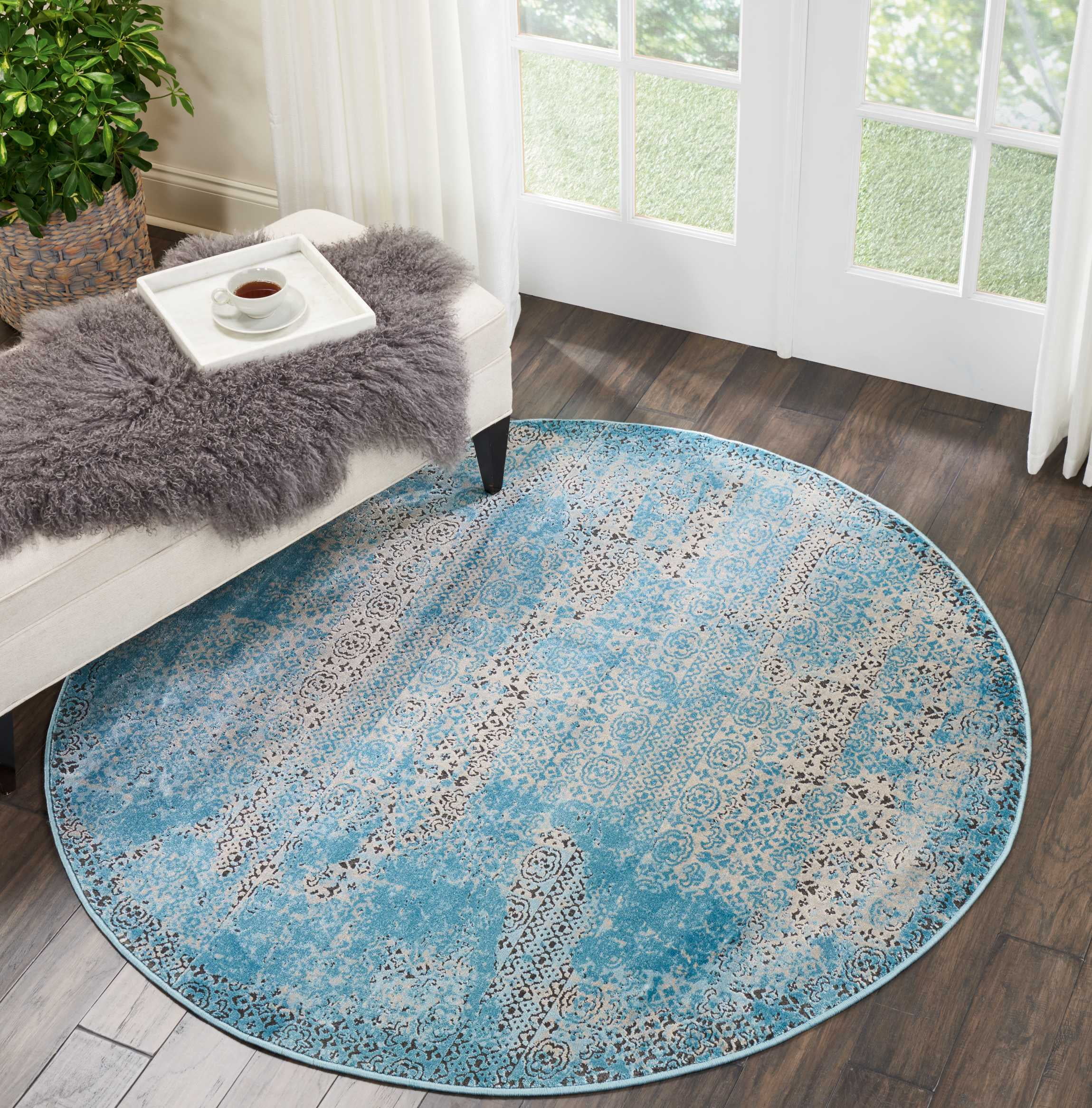 Nourison Karma Vintage Blue 5'3" x ROUND Area Rug, (5 Round) - Walmart.com
