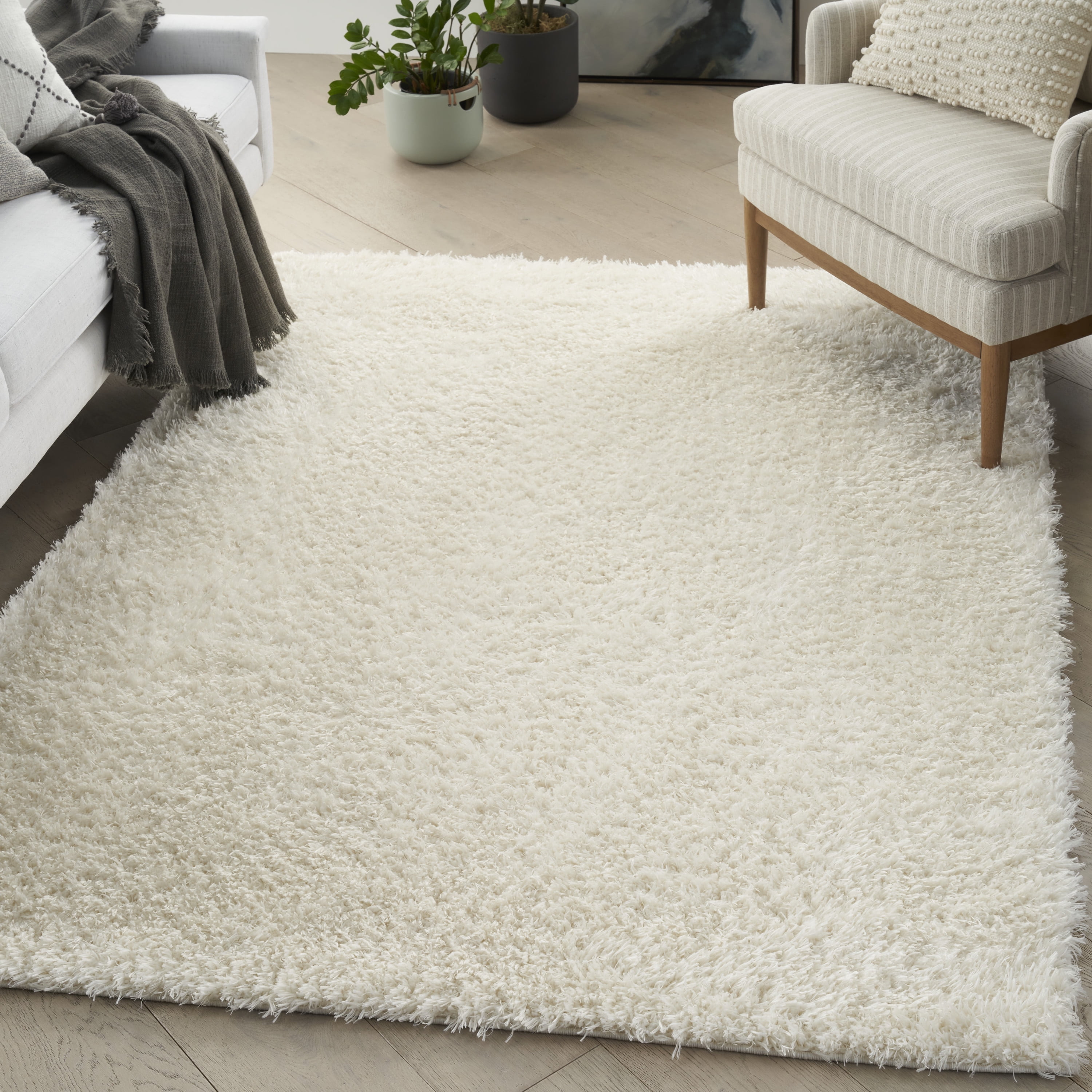 Nourison Lush Shag Ivory 5'3" x 7'3" Area Rug, Modern & Contemporary ...